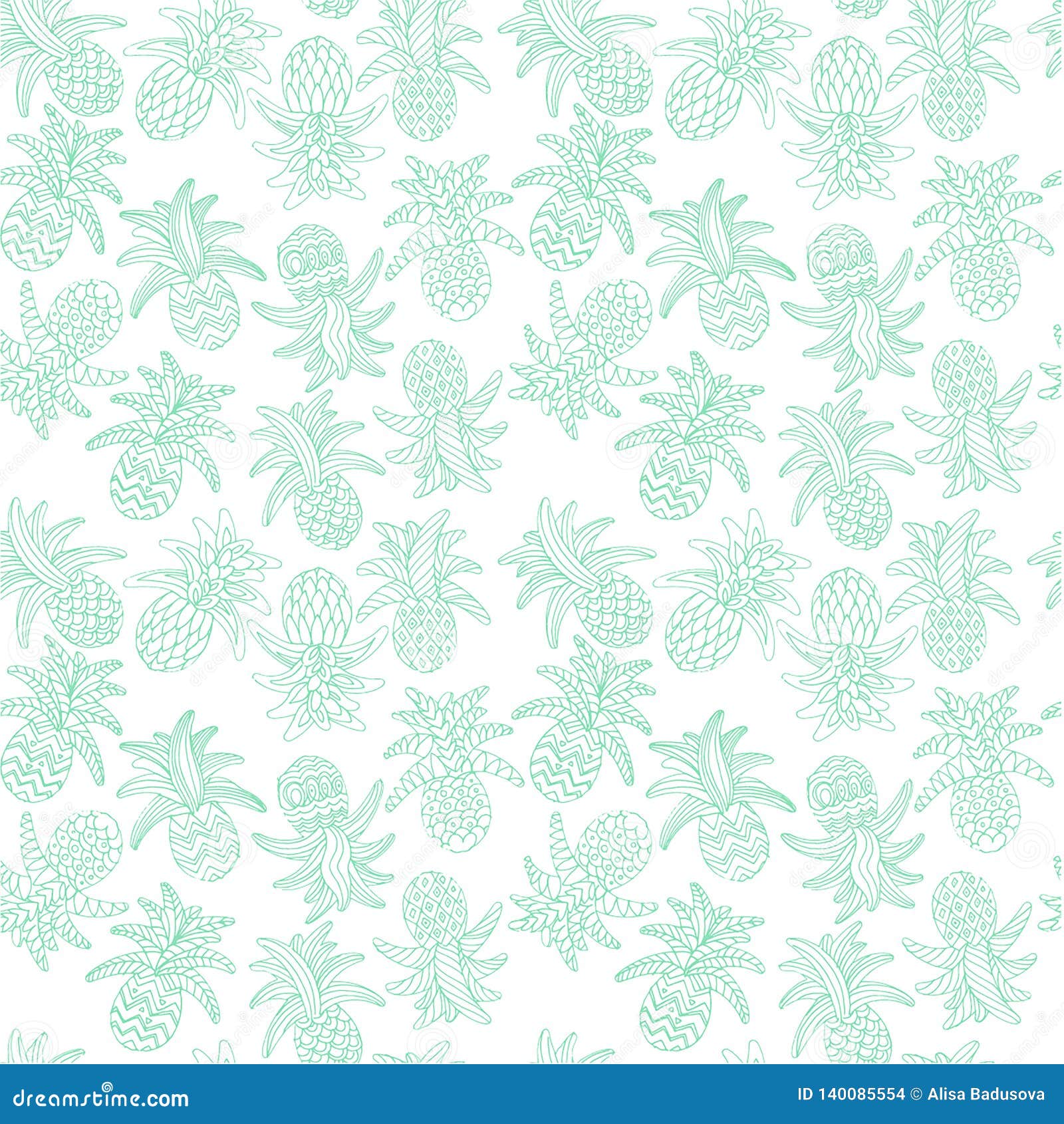 Vector Hand Drawn Sketch of Pineapple Seamless Pattern Illustration on ...