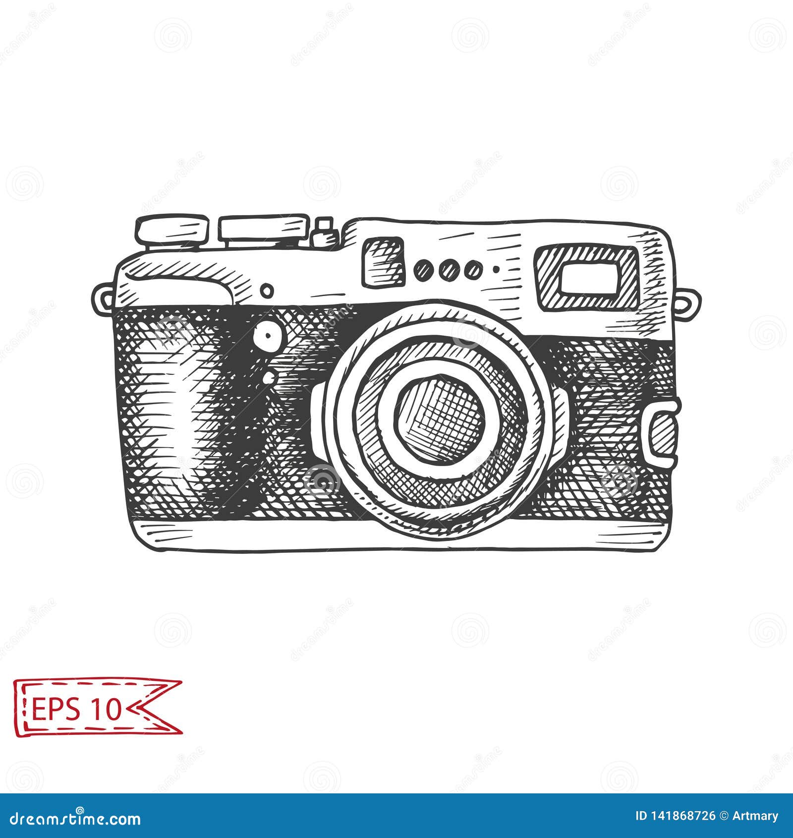 Vector Hand Drawn Sketch Professional SLR Camera, Photocamera Stock ...
