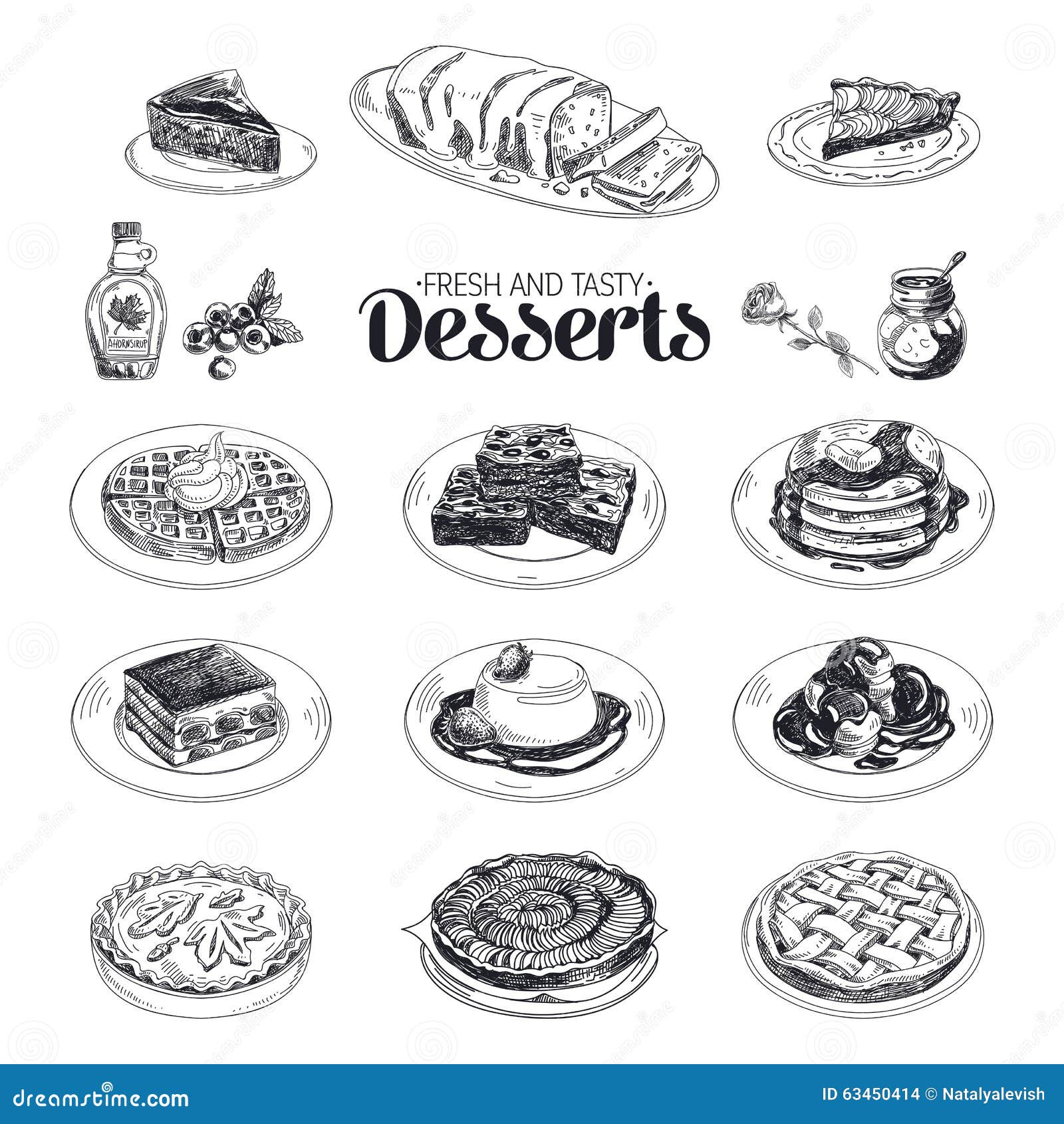 Vector Hand Drawn Sketch Restaurant Desserts Set Stock Vector ...