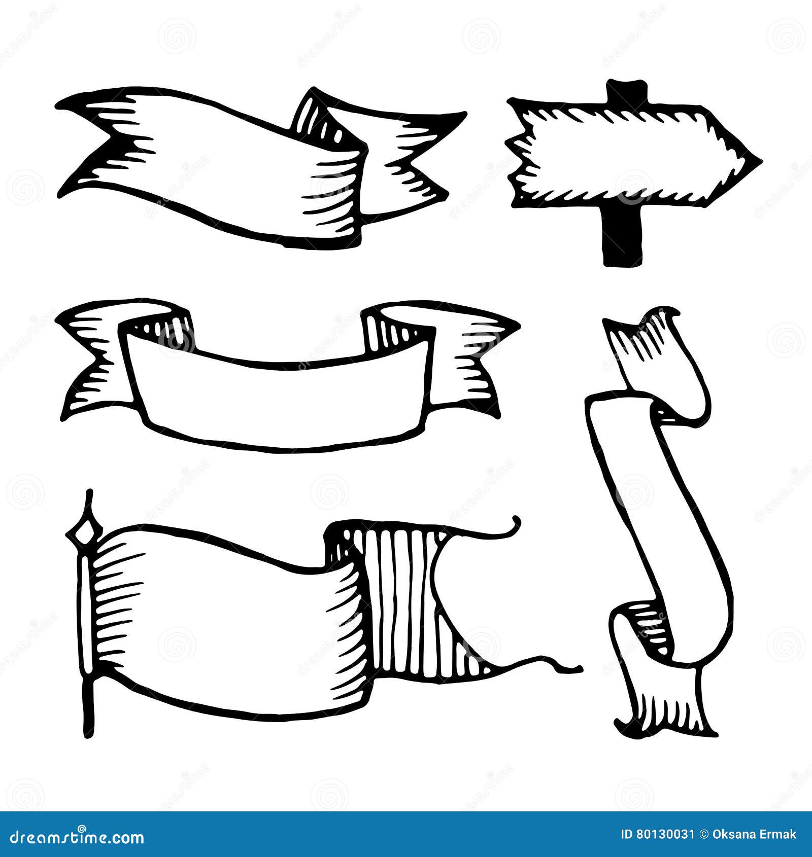 Vector Hand Drawn Sketch Ribbons Stock Vector - Illustration of single ...