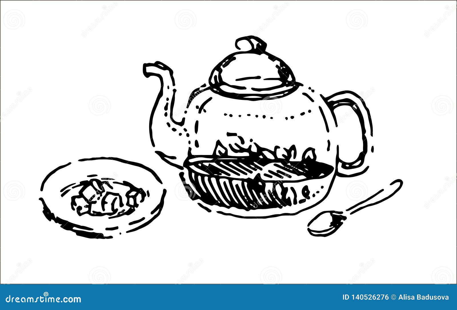 Vector Hand Drawn Sketch of Tea Pattern Illustration on White ...