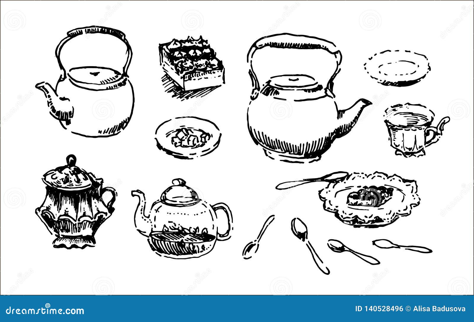 Vector Hand Drawn Sketch of Tea Pattern Illustration on White ...