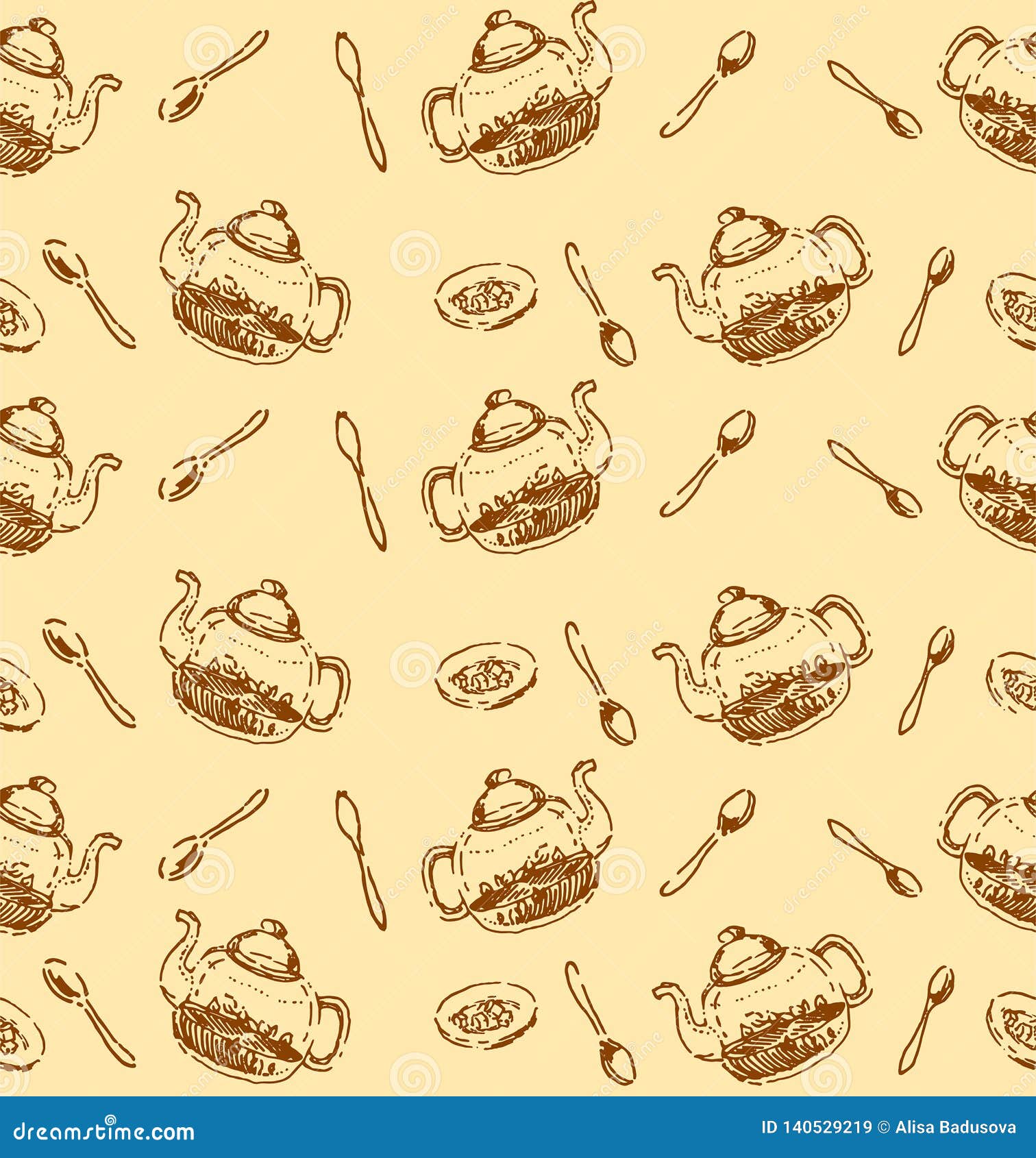 Vector Hand Drawn Sketch of Tea Pattern Seamless Pattern Illustration ...