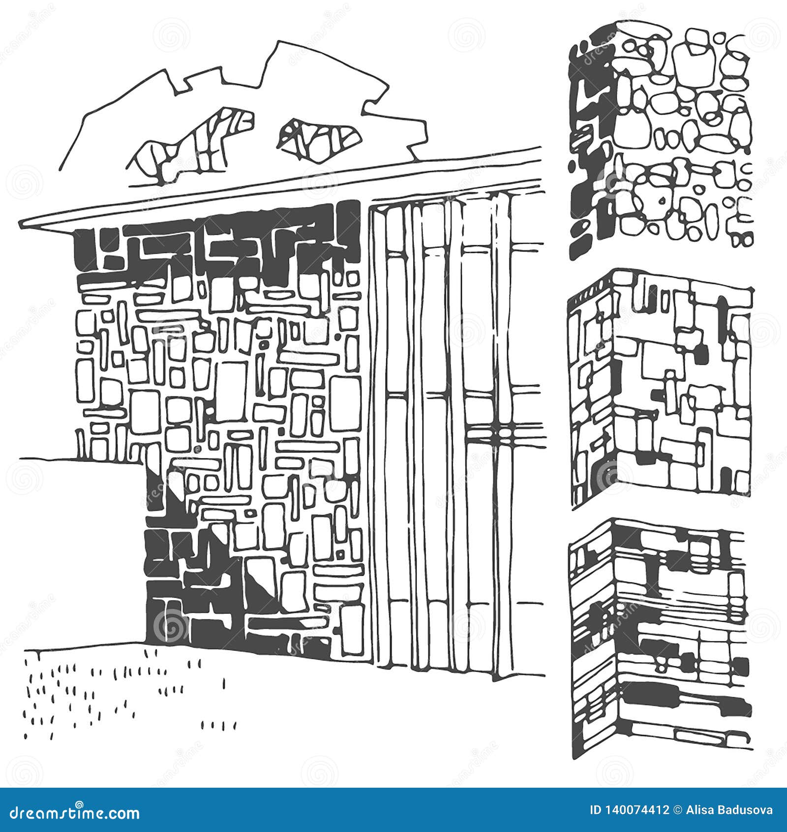 Vector Hand Drawn Sketch of Wall Texture Illustration on White ...