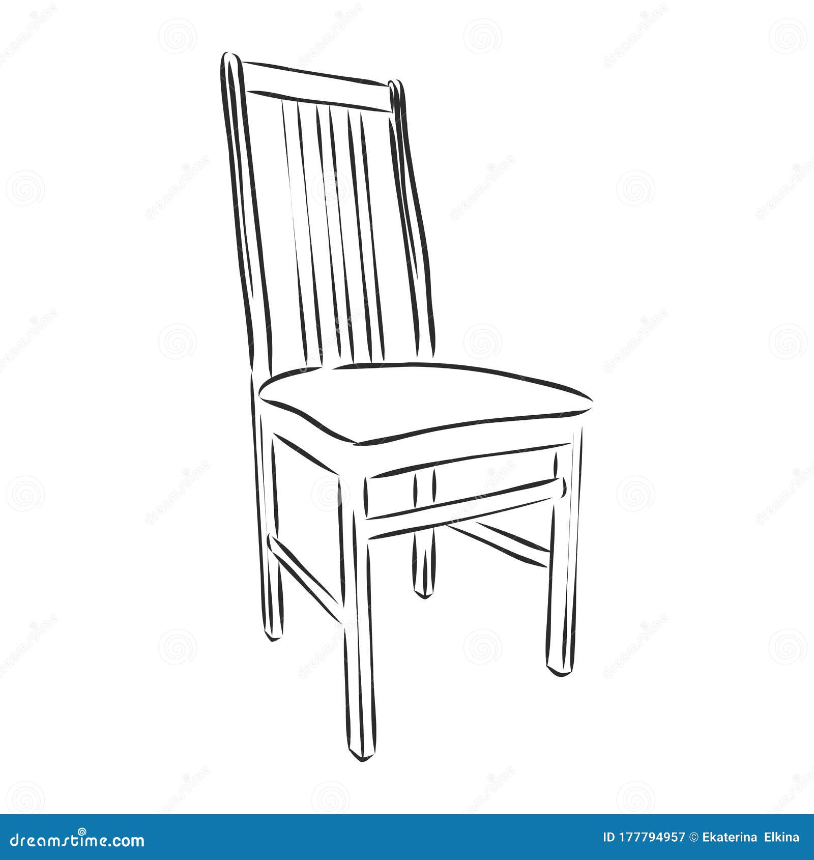 Vector Hand Drawn Sketch of Wooden Chair Stool. Interior Stock ...