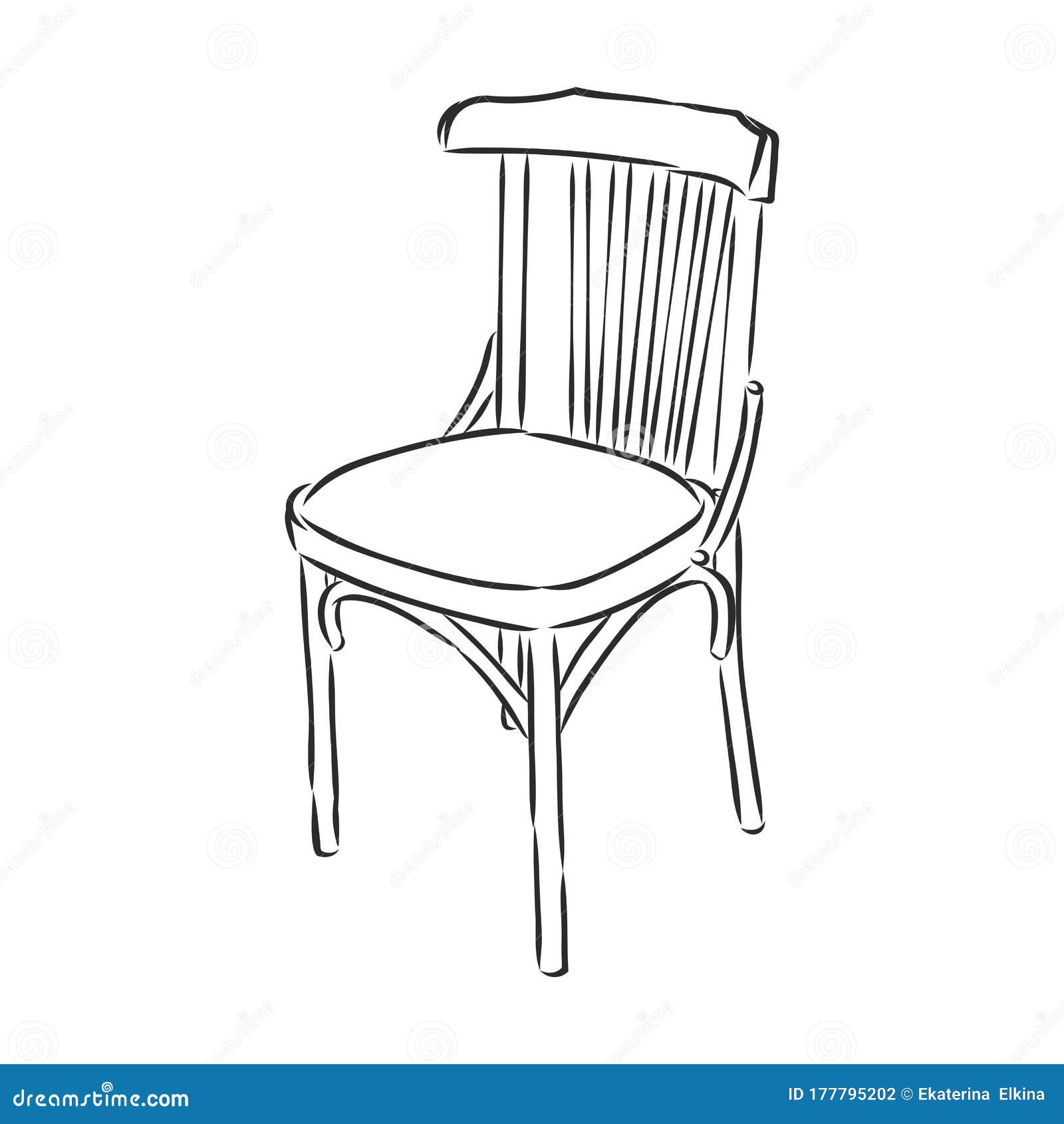 Vector Hand Drawn Sketch of Wooden Chair Stool. Interior Stock ...