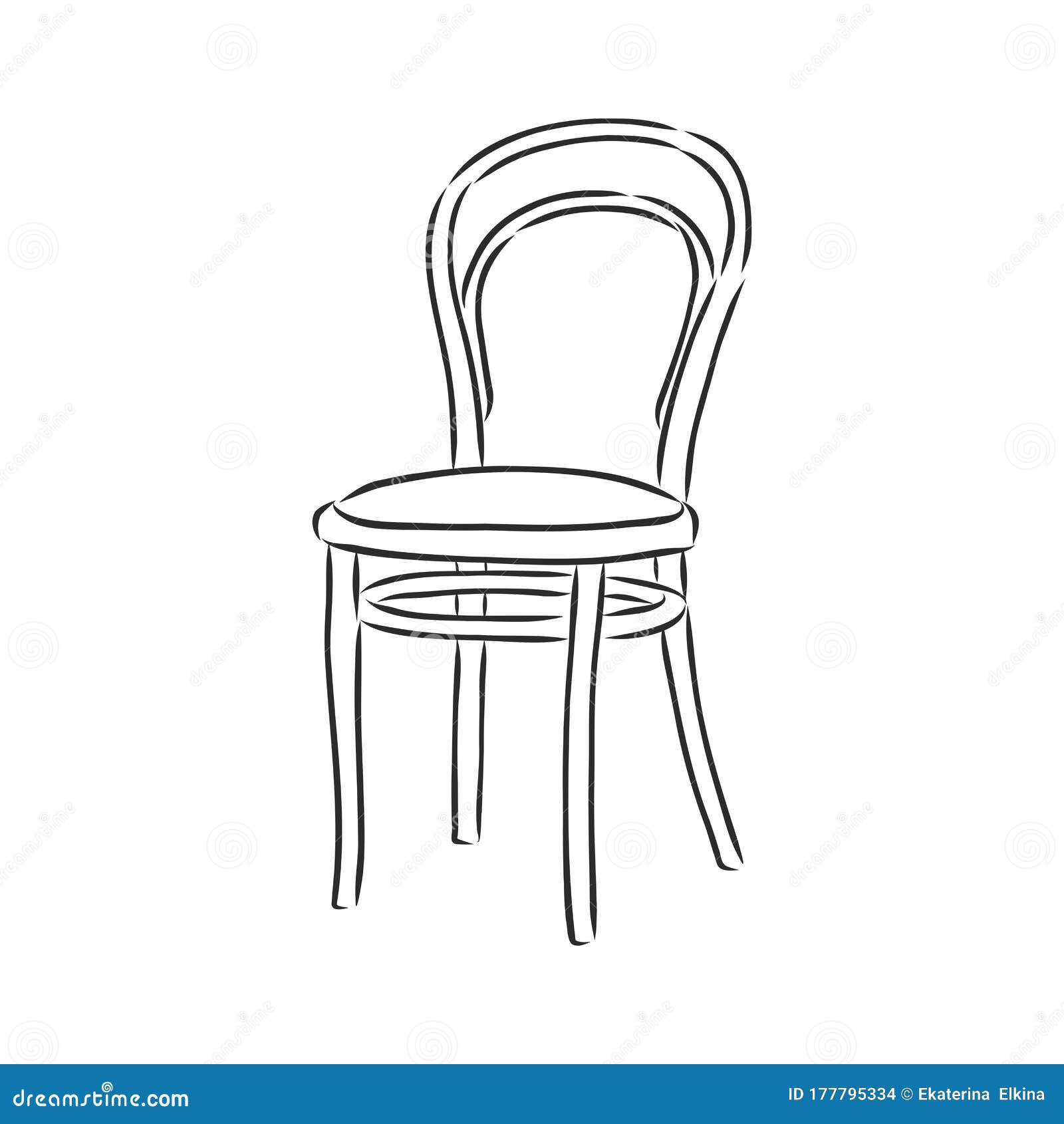 Vector Hand Drawn Sketch of Wooden Chair Stool. Interior Stock ...