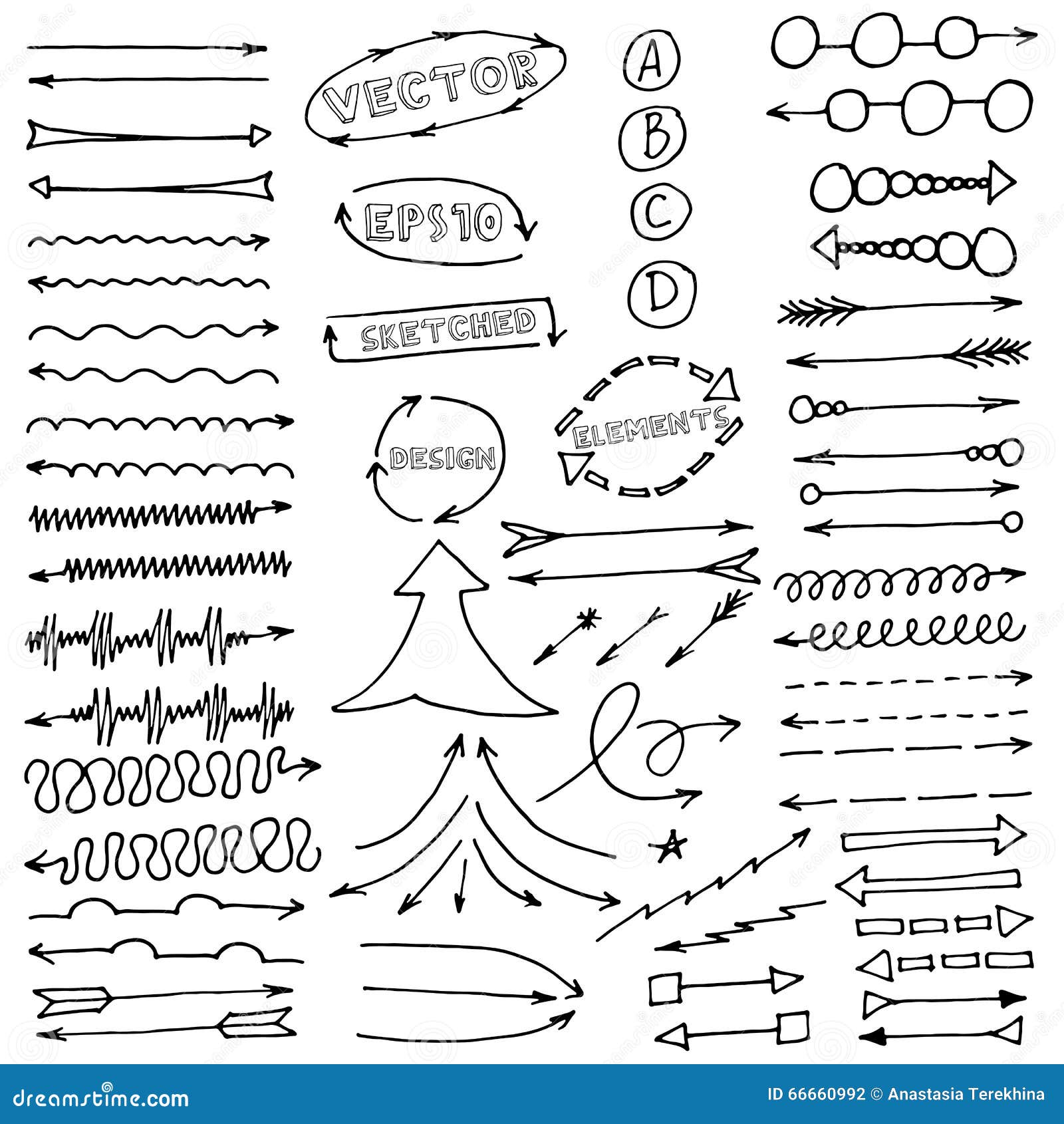 Vector Hand Drawn Sketched Arrows Set Isolated on White. Vector ...
