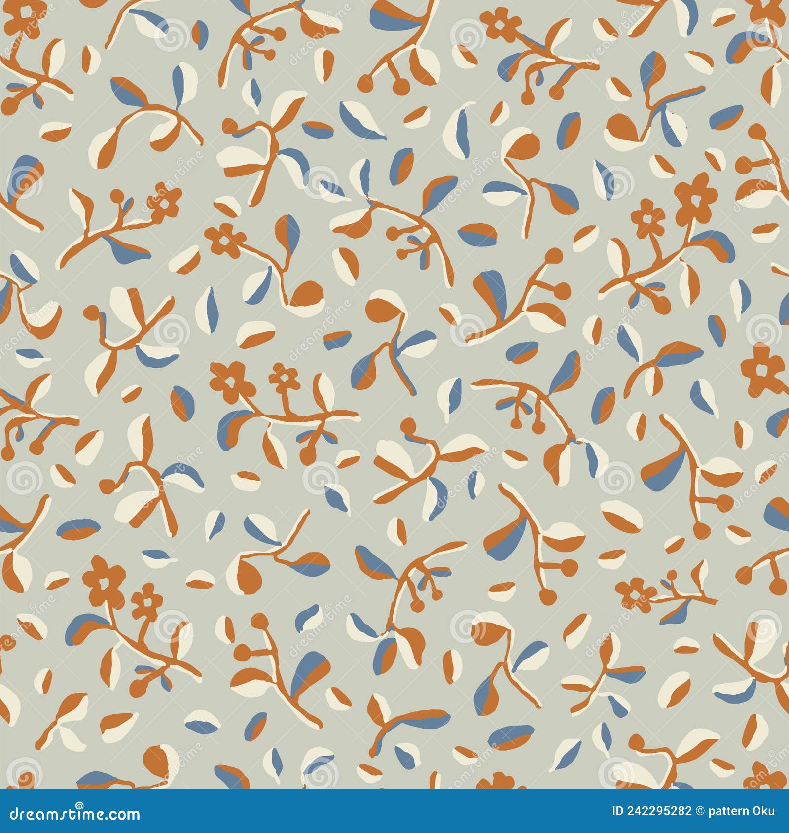 Vector Hand-drawn Small Leaf and Flower Illustration Seamless Repeat ...