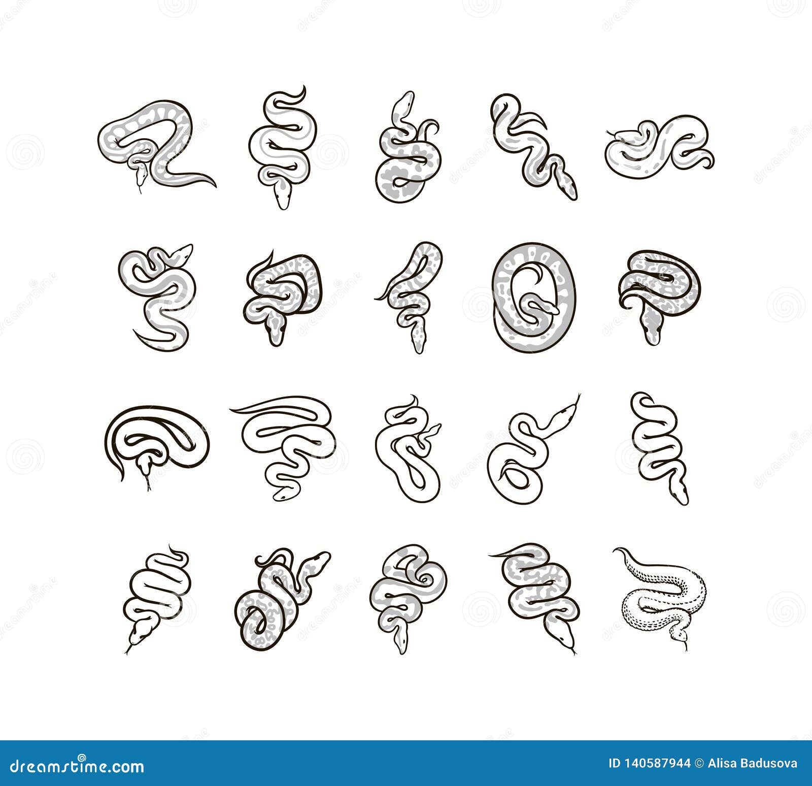 Vector Hand Drawn Snake Sign Symbol Illustration on White Background ...