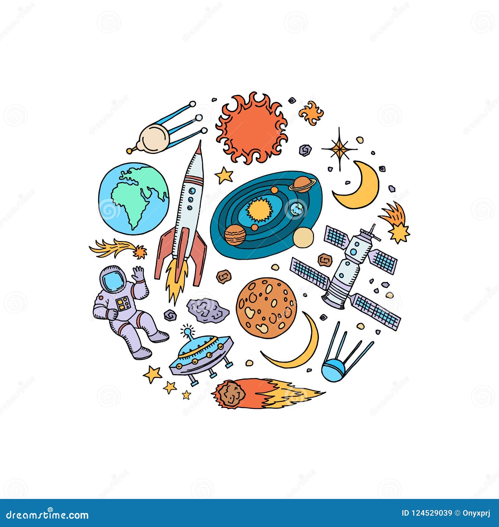 Vector Hand Drawn Space Elements in Circle Shape Illustration Stock ...