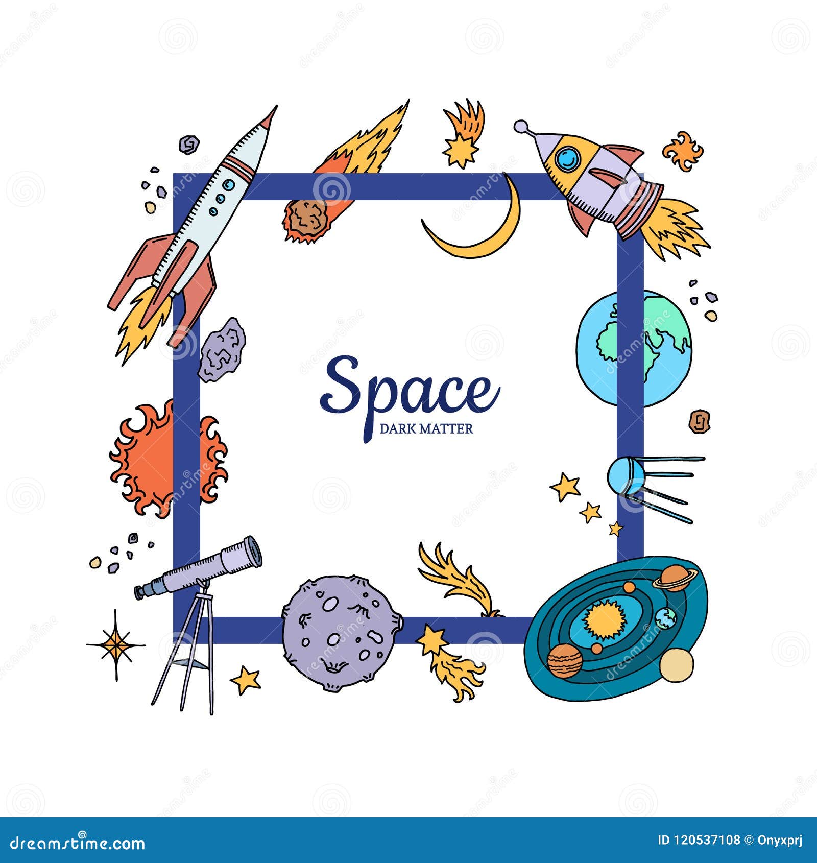 Vector Hand Drawn Space Elements Flying Stock Vector - Illustration of ...