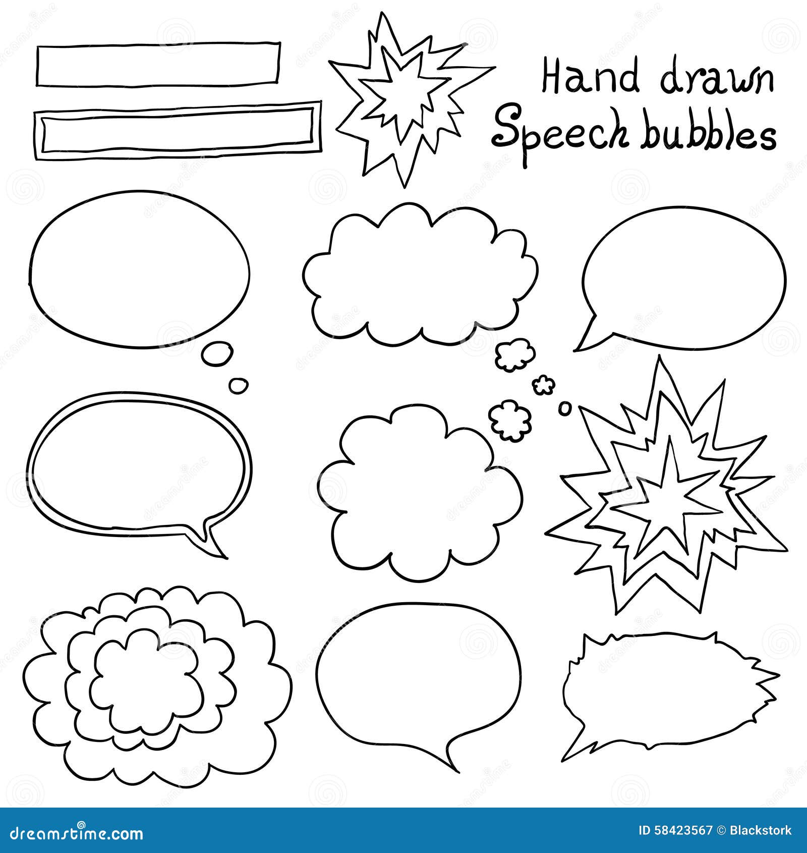 Vector Hand Drawn Speech Bubbles Set Stock Vector - Illustration of ...
