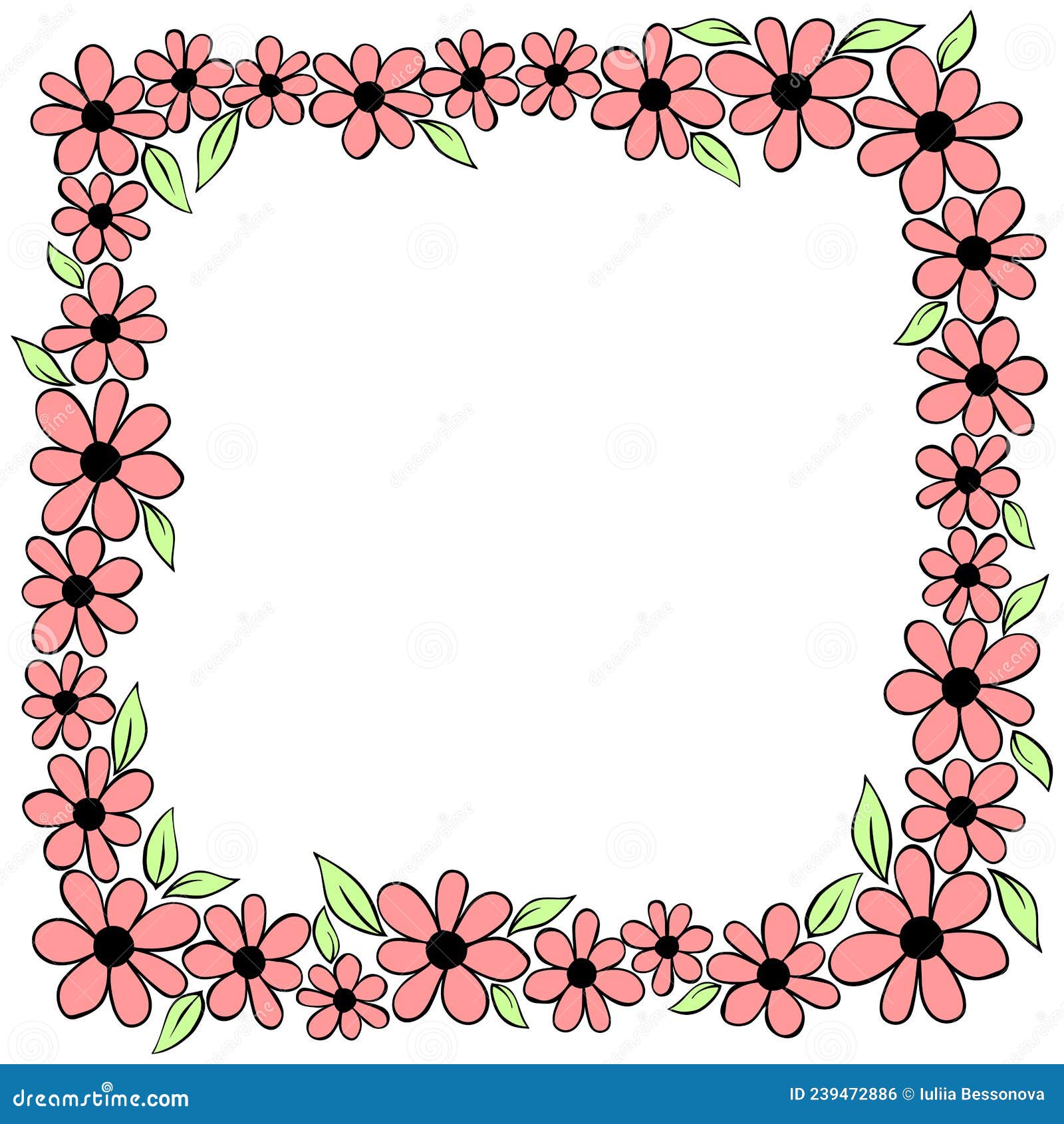Vector Hand Drawn Square Frame, Border from Color Small Flowers in ...