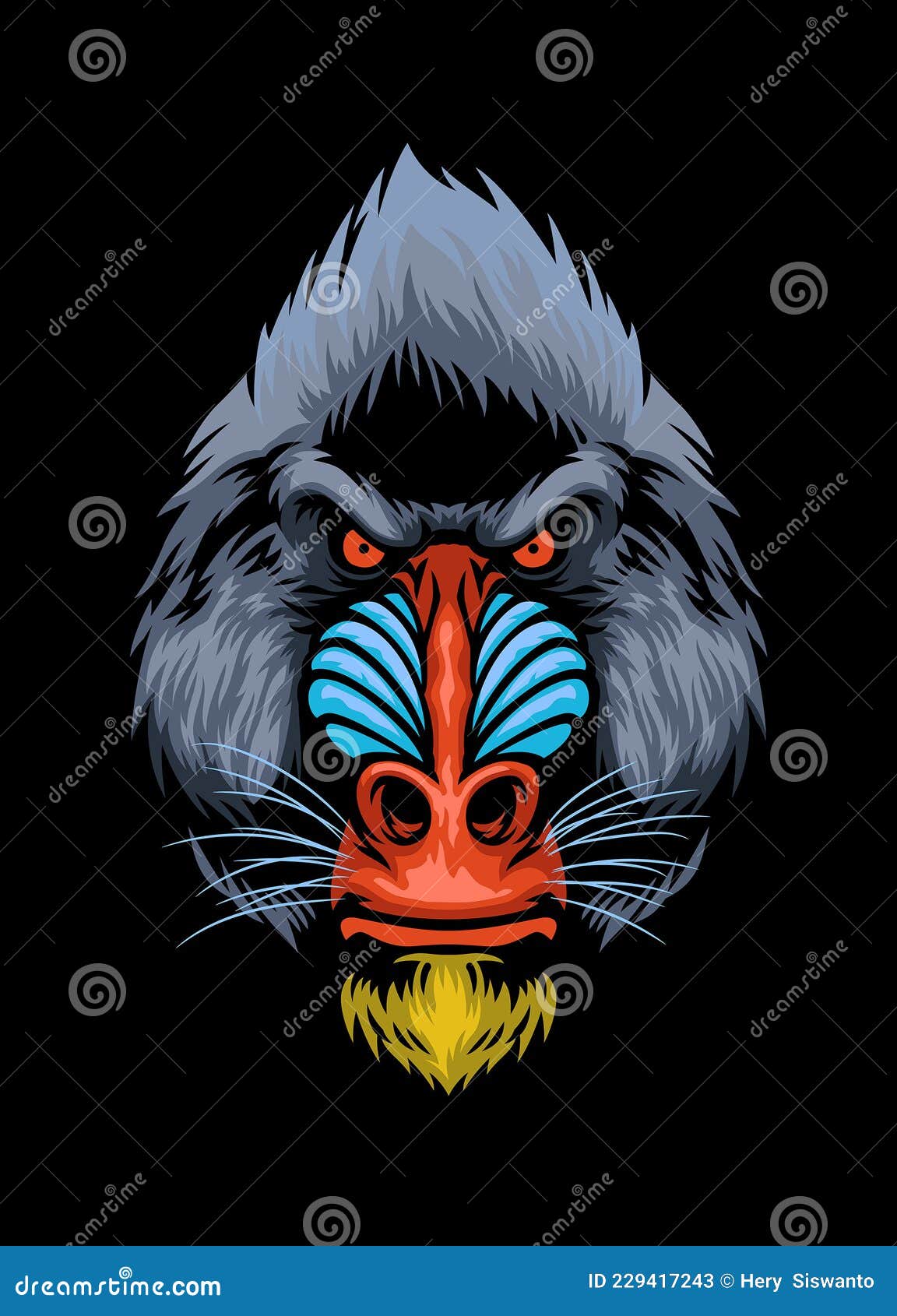 Hand Drawn Style of Mandrill Monkey Head Stock Vector - Illustration of ...