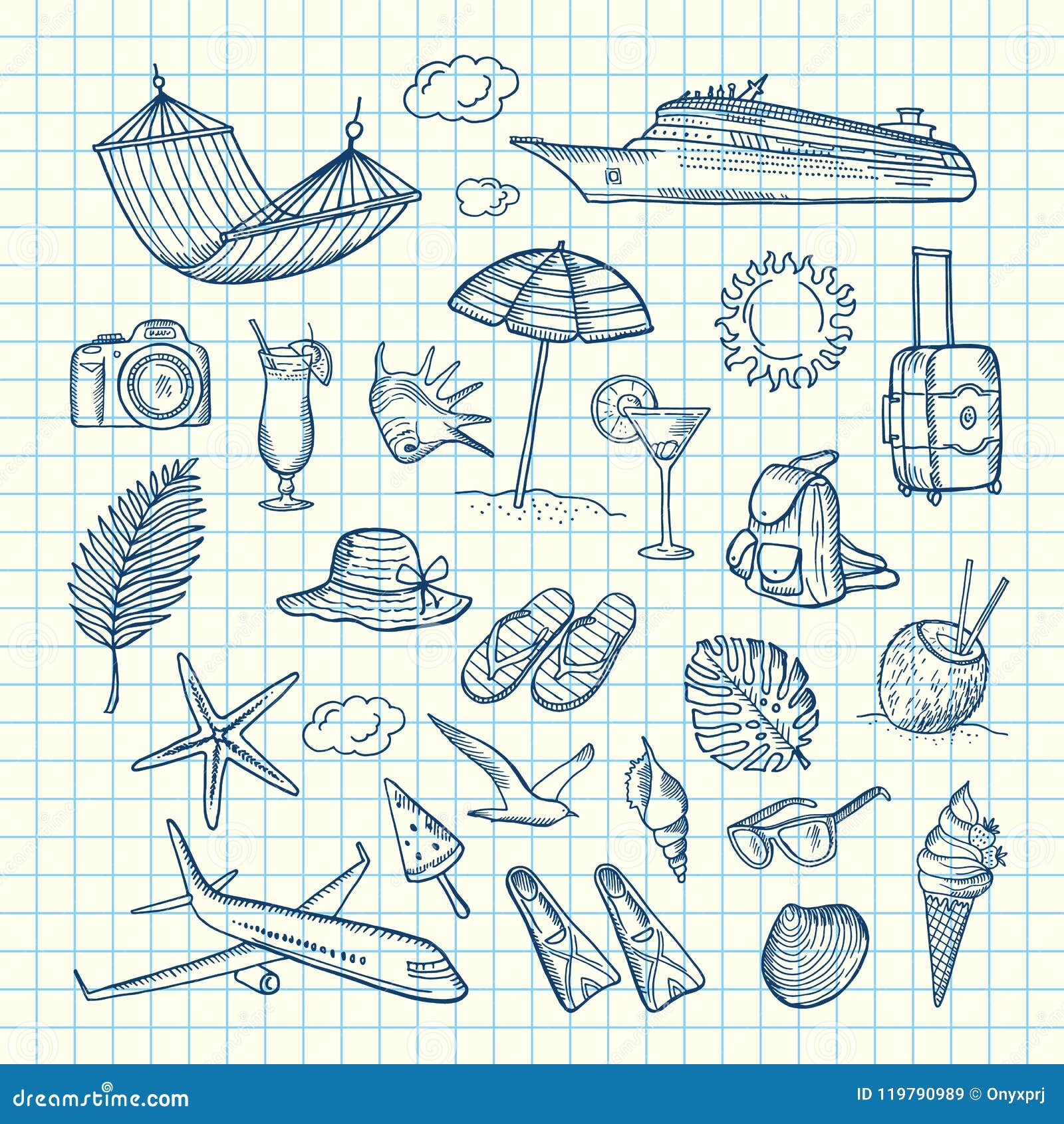 Vector Hand Drawn Summer Travel Elements Stock Vector - Illustration of ...