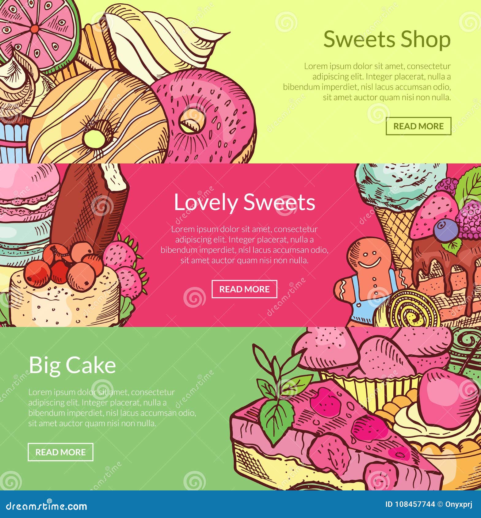 Vector Hand Drawn Sweets Horizontal Banner Stock Vector - Illustration ...