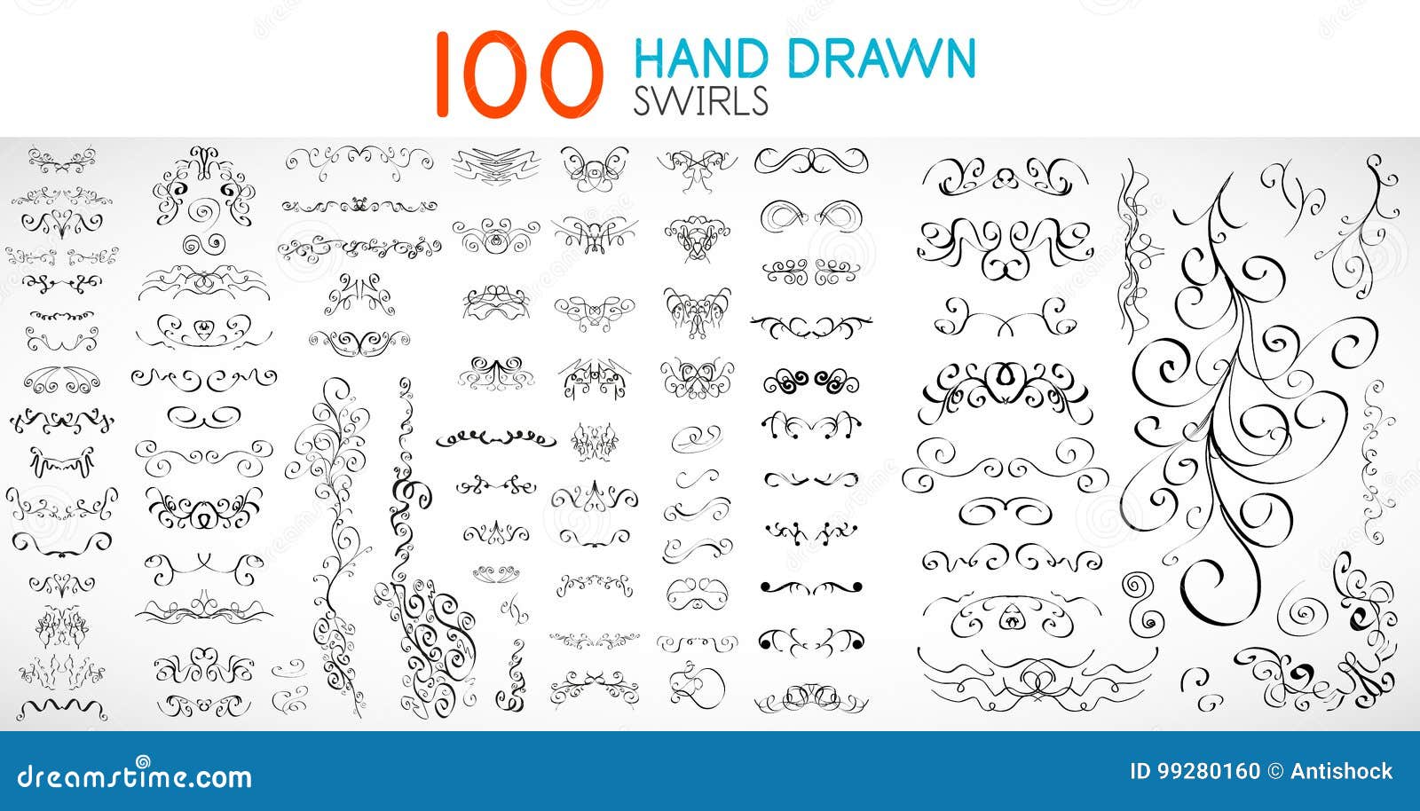 Vector Hand Drawn Swirls and Curves Design Elements Stock Vector ...