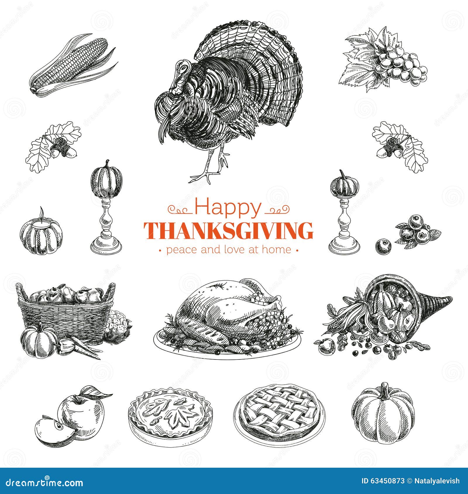 Vector Hand Drawn Thanksgiving Set Stock Vector - Illustration of ...