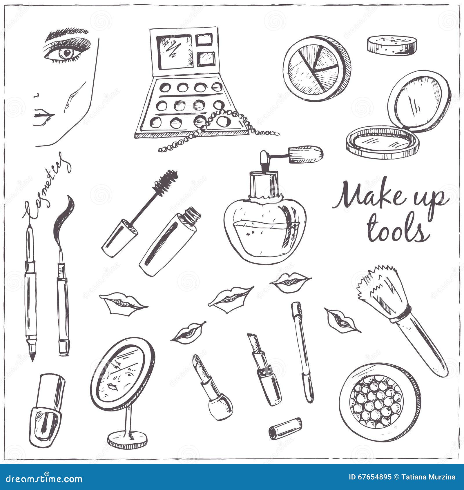 Vector Hand Drawn Tools for Make-up. Stock Illustration - Illustration ...