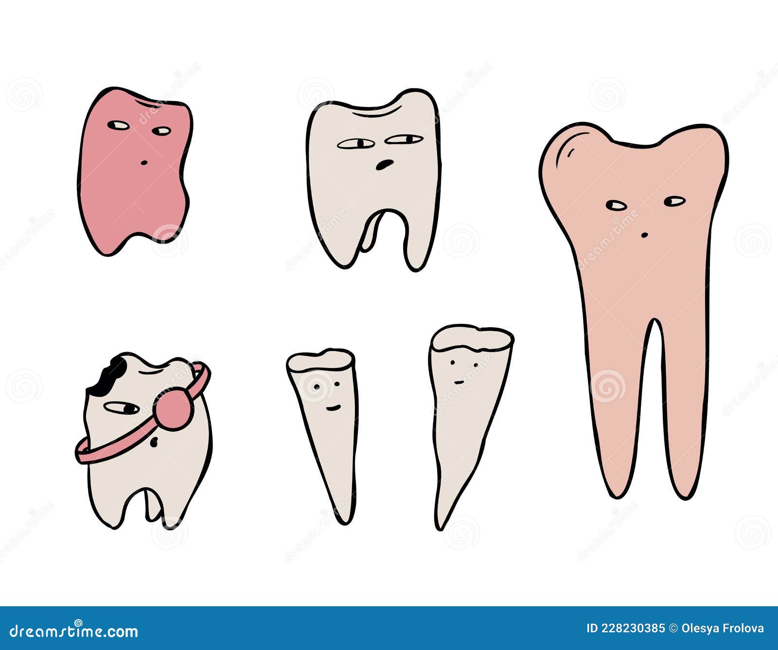 Vector Hand Drawn Tooth Collection. Cute Design for Medicine ...