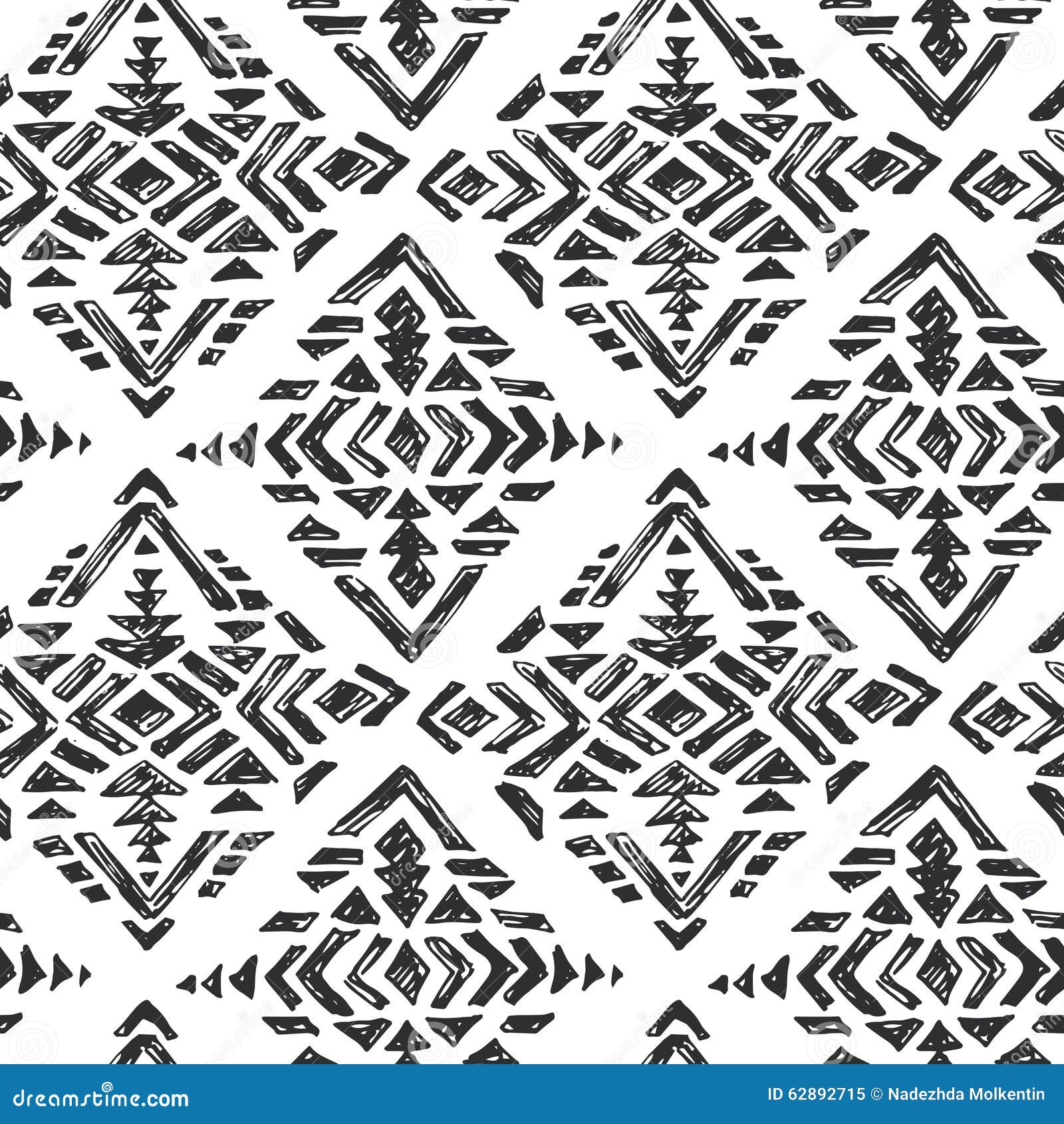 Vector Hand Drawn Tribal Seamless Pattern Stock Vector - Illustration ...