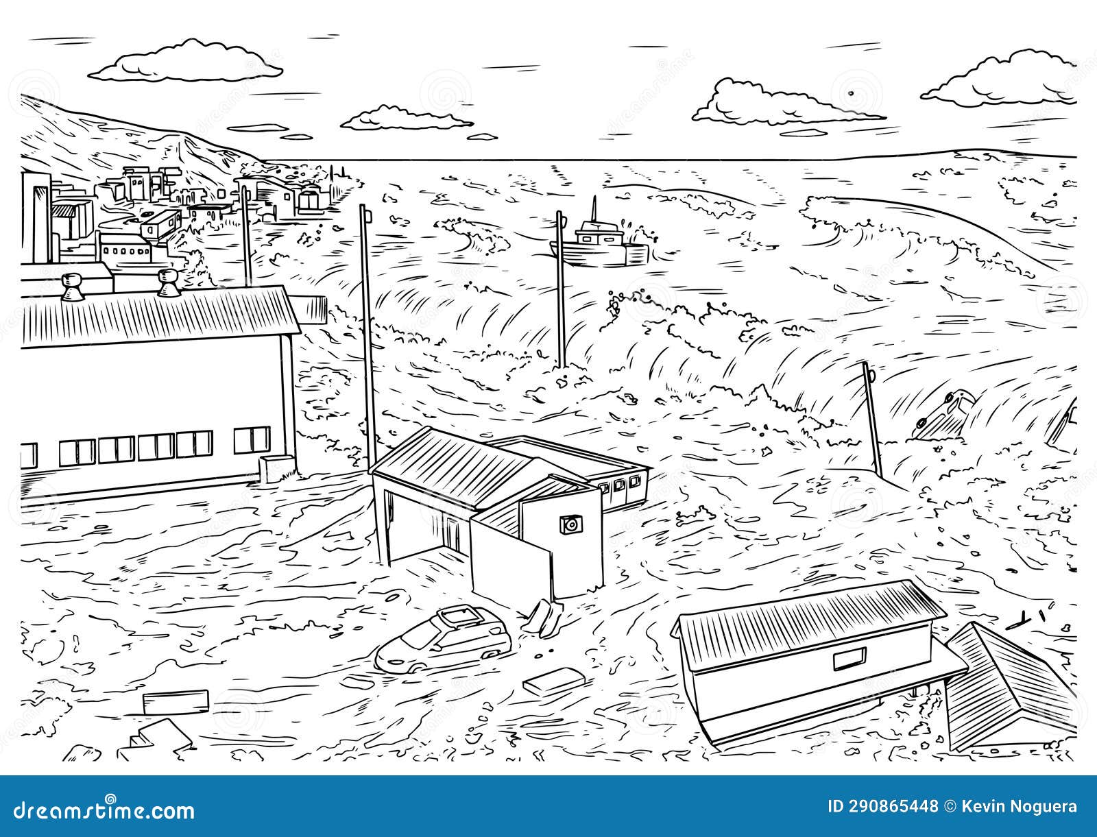 Vector Hand Drawn Tsunami Outline Illustration Stock Vector ...