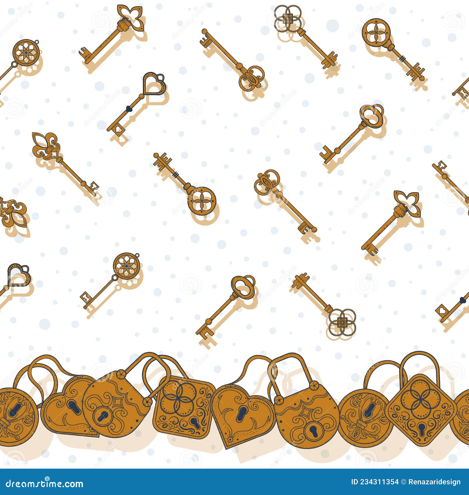 Vector Hand Drawn Vintage Keys and Locks Seamless Pattern Print ...