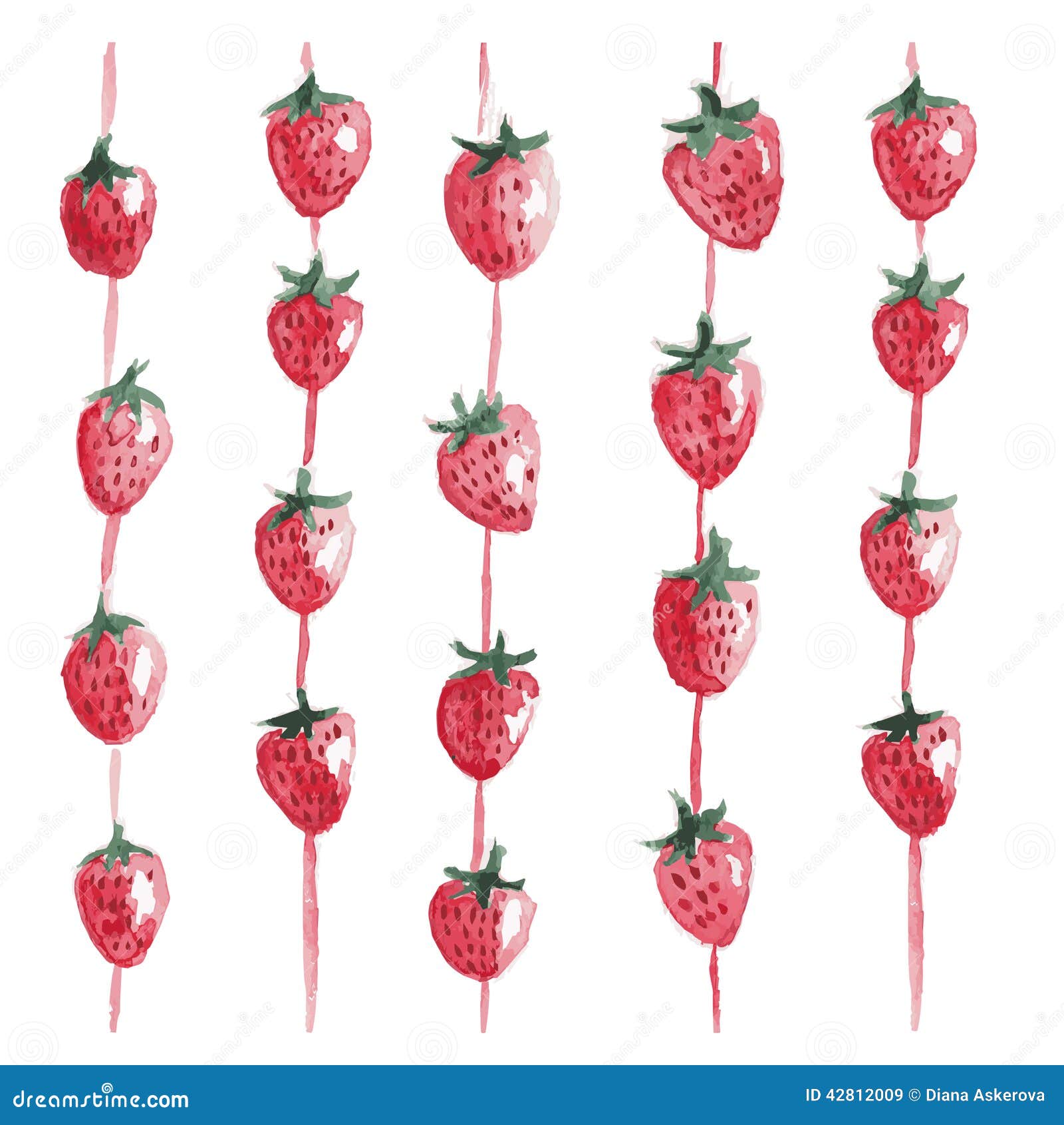 Vector Hand Drawn Watercolor Background with Strawberries Stock Vector ...