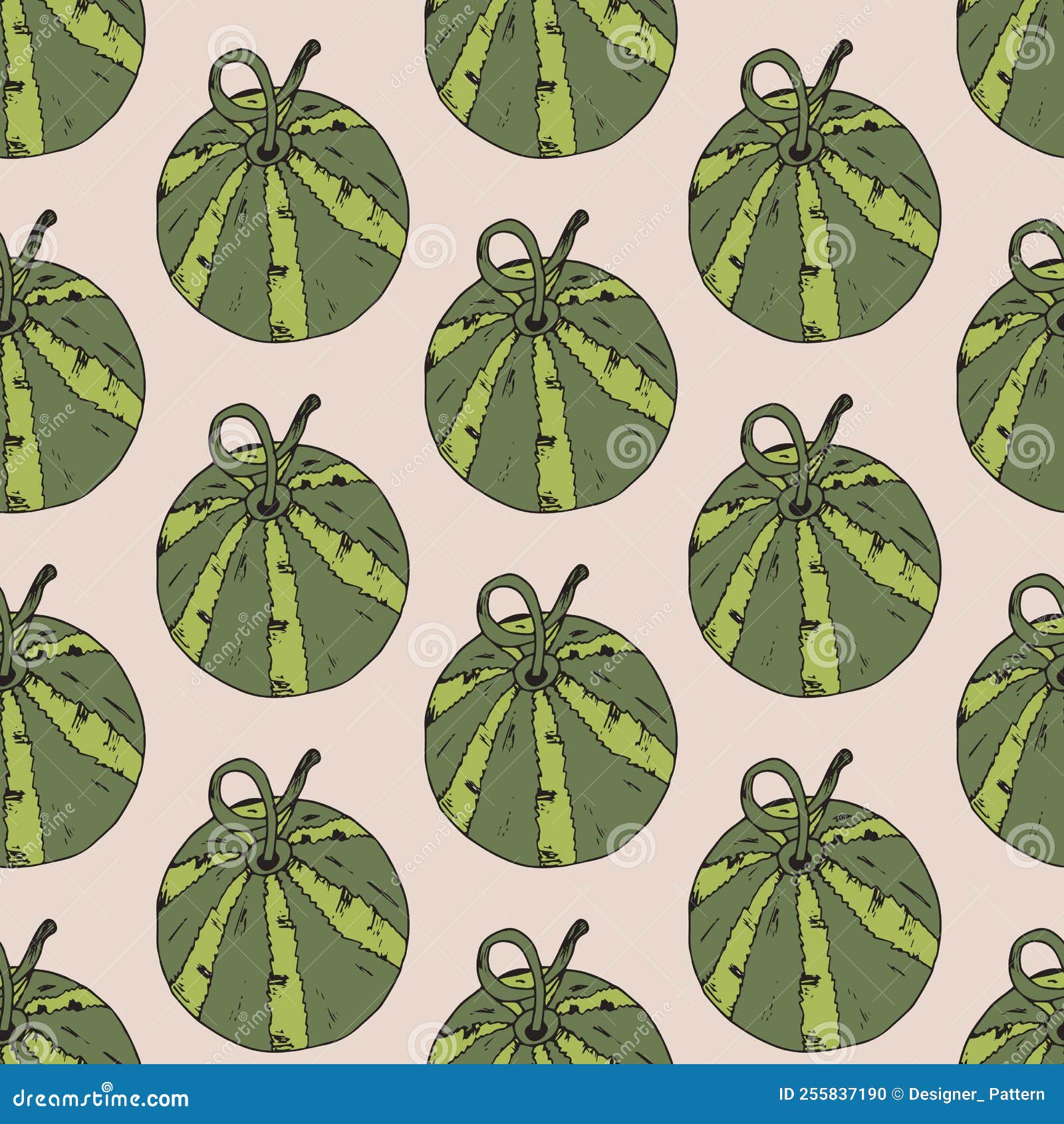 Vector Hand-drawn Watermelon Half Drop Seamless Repeat Pattern ...
