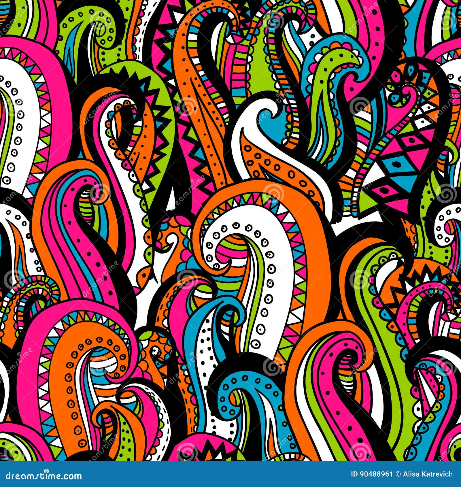 Vector Hand Drawn Wave Abstract Ornamental Ethnic Pattern Background ...