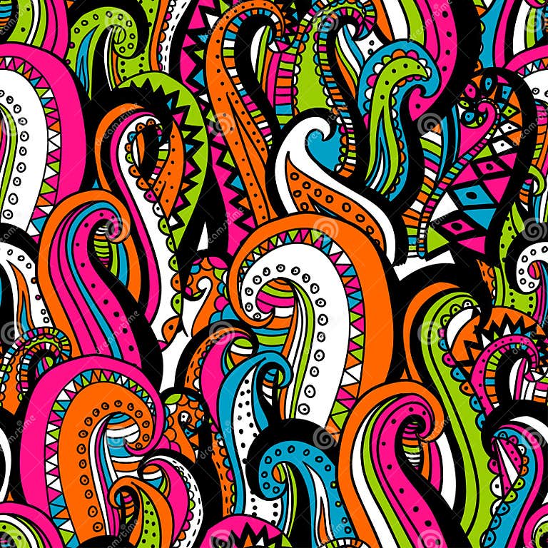 Vector Hand Drawn Wave Abstract Ornamental Ethnic Pattern Background ...