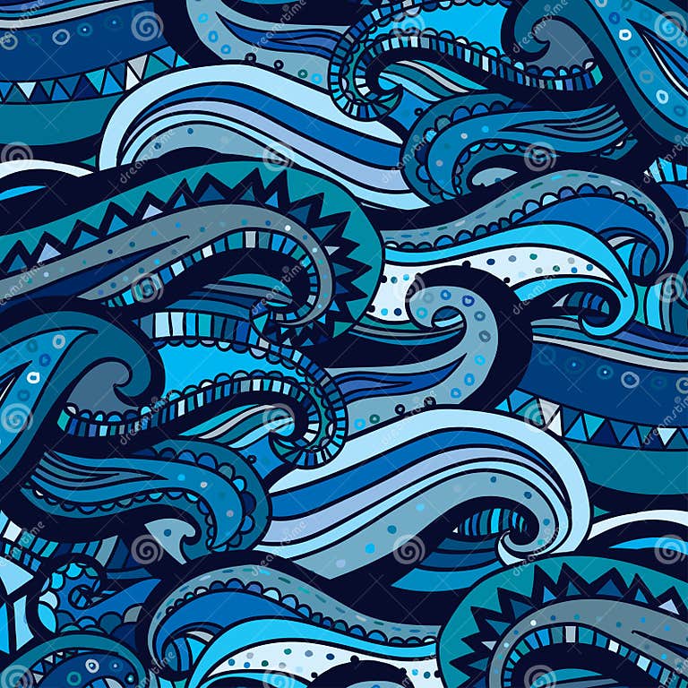 Vector Hand Drawn Wave Abstract Ornamental Ethnic Pattern Background ...