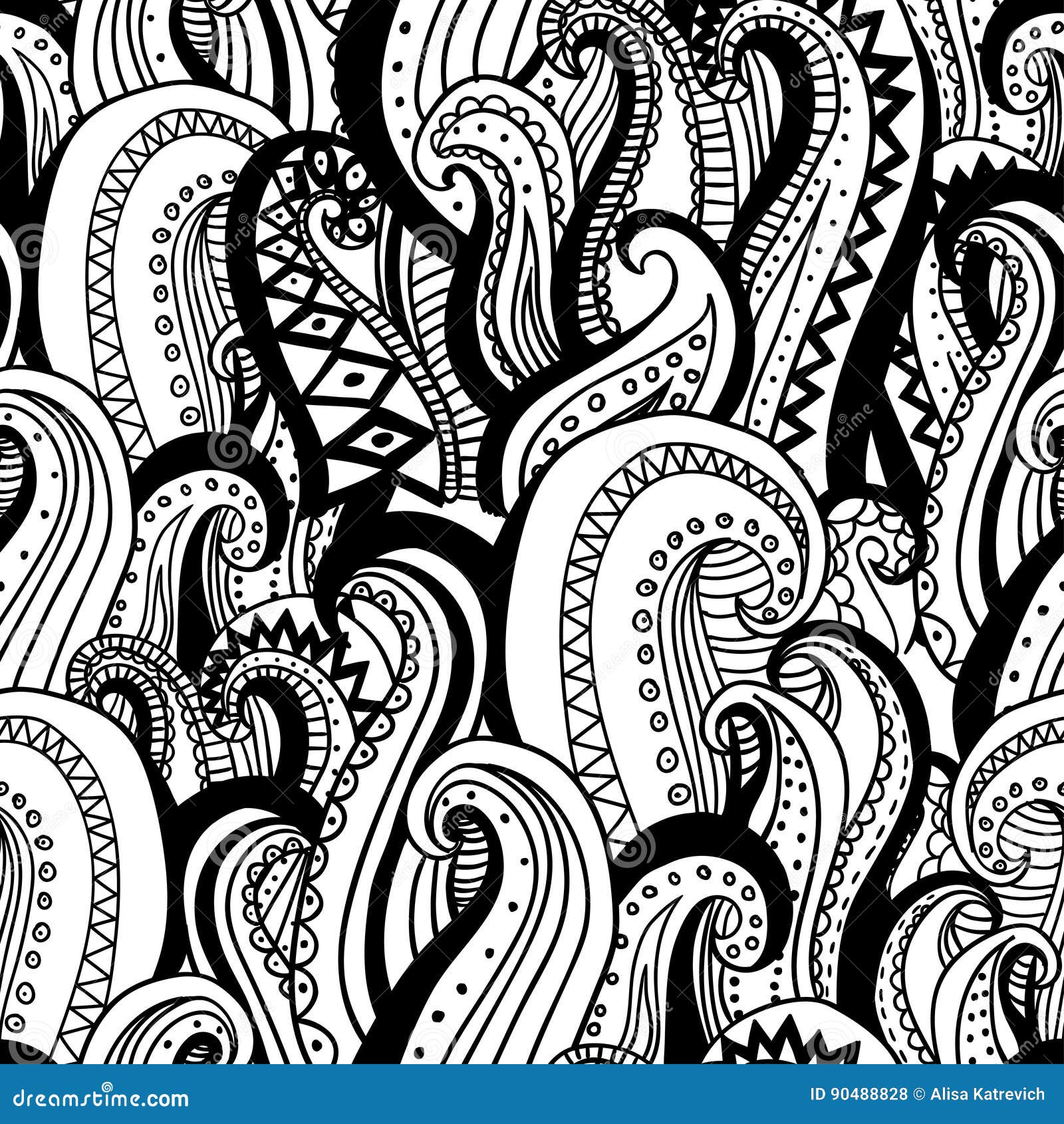 Vector Hand Drawn Wave Abstract Outline Ornamental Ethnic Pattern ...