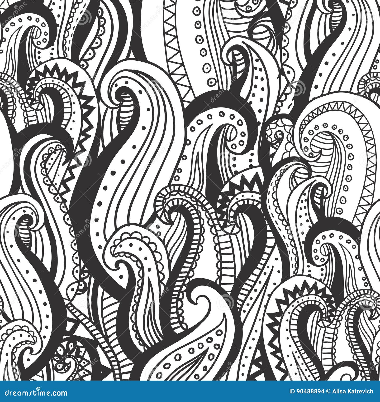 Vector Hand Drawn Wave Abstract Outline Ornamental Ethnic Pattern ...