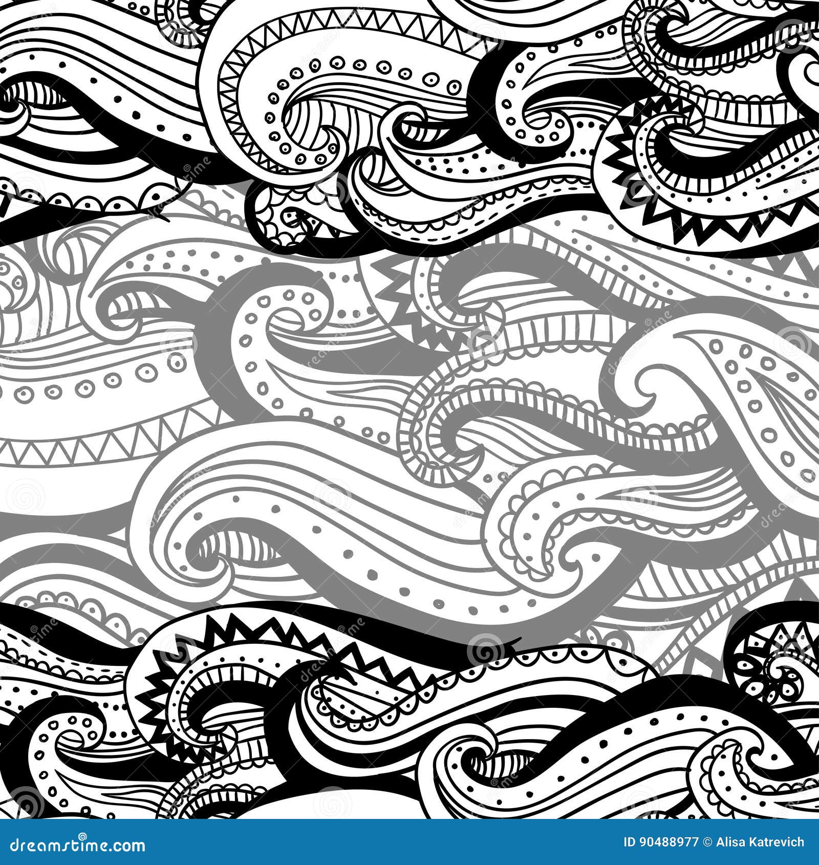 Vector Hand Drawn Wave Abstract Outline Ornamental Ethnic Pattern ...