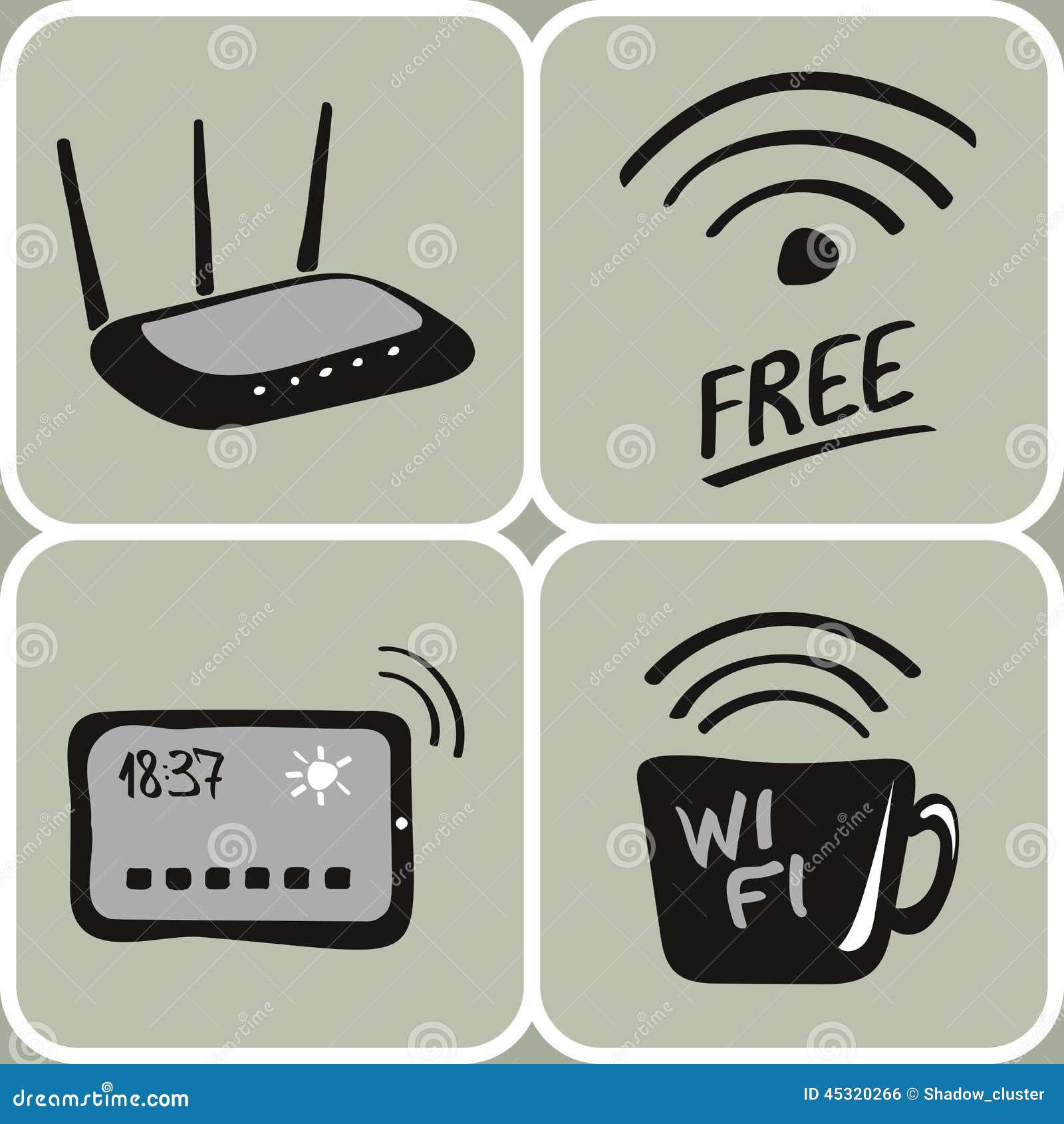 Vector Hand Drawn Wifi Icons Stock Vector - Illustration of line ...