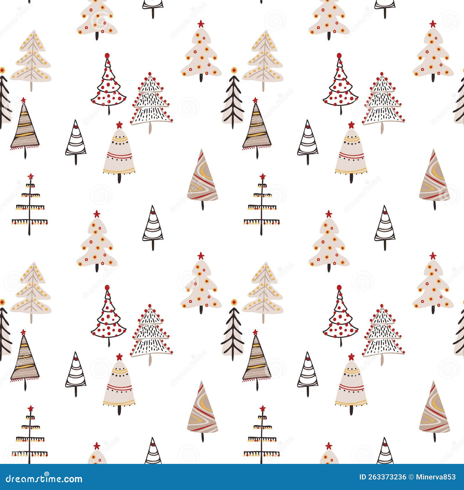Vector Hand Drawn Winter Trees Pattern. Whimsical Doodles Christmas ...