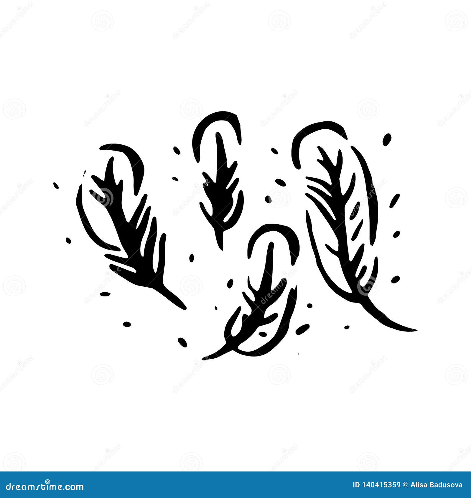 Vector Hand Drawn Witch and Magic Feather Item Illustration on White ...