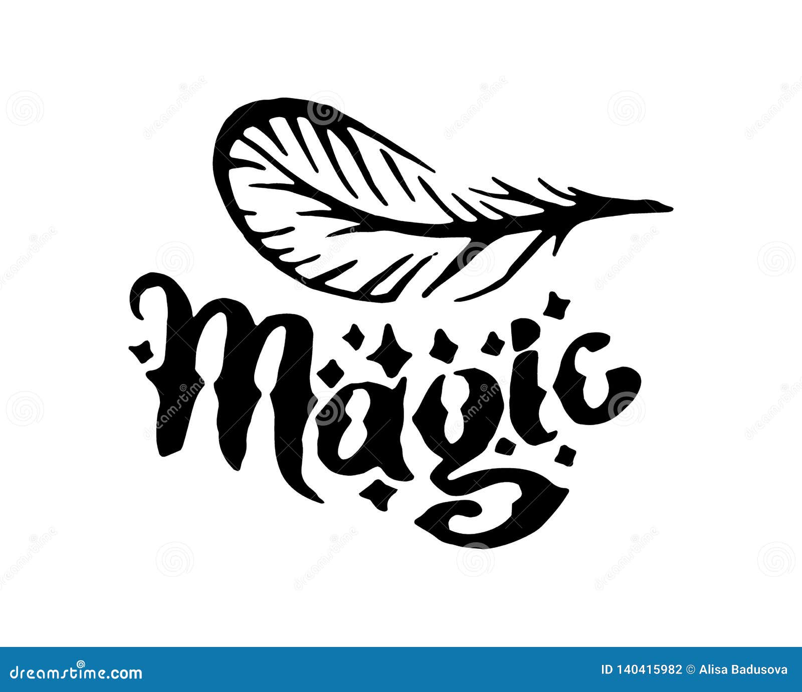 Vector Hand Drawn Witch and Magic Feather Item Illustration on White ...