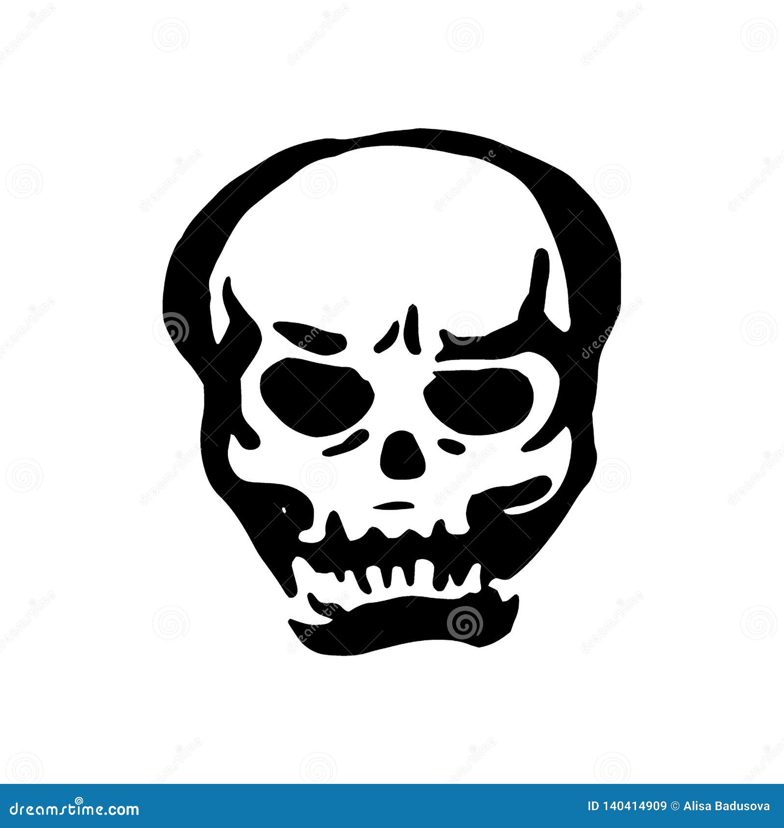 Vector Hand Drawn Witch and Magic Item Skull Illustration on White ...