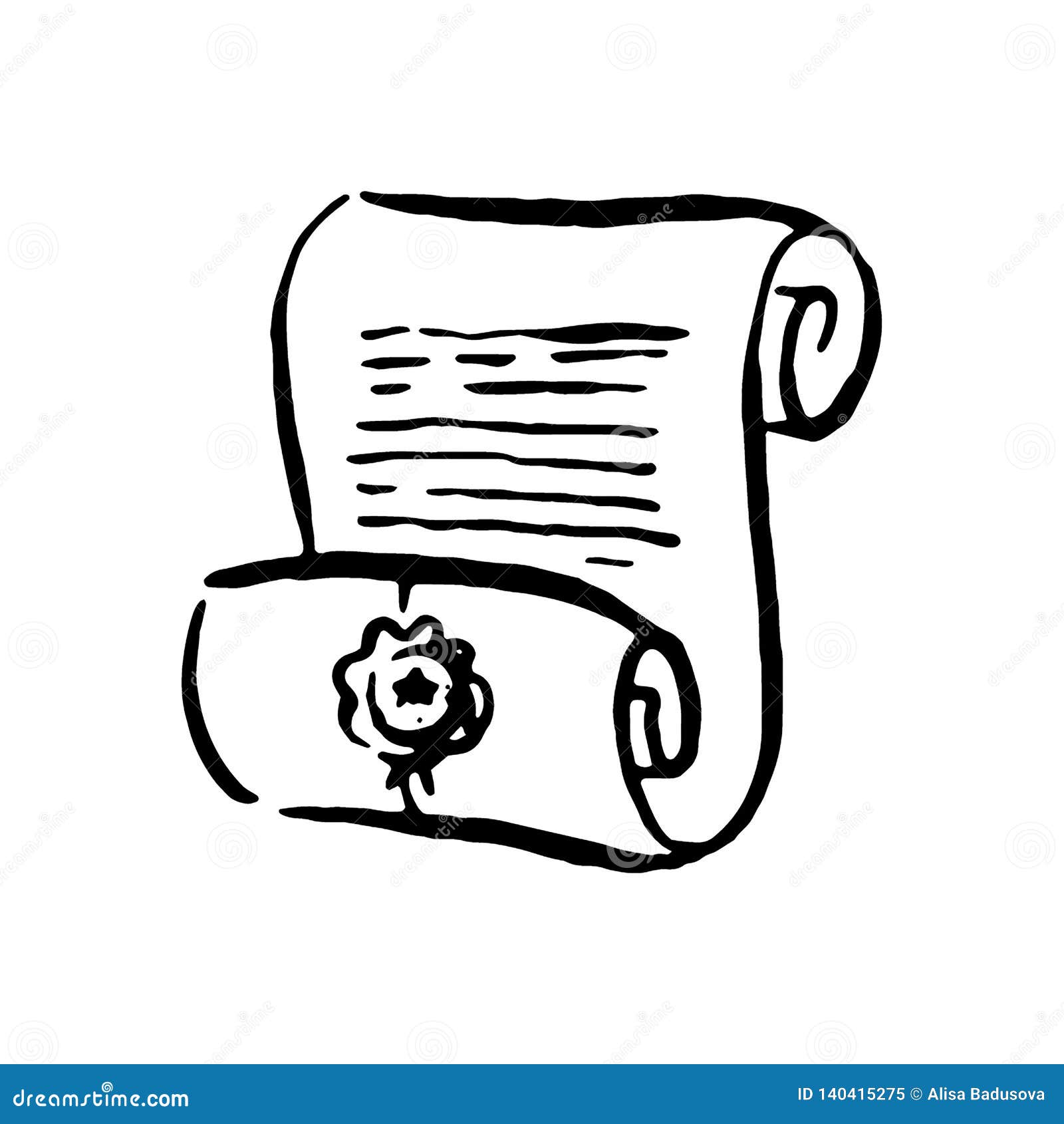 Vector Hand Drawn Witch and Magic Scroll Item Illustration on White ...