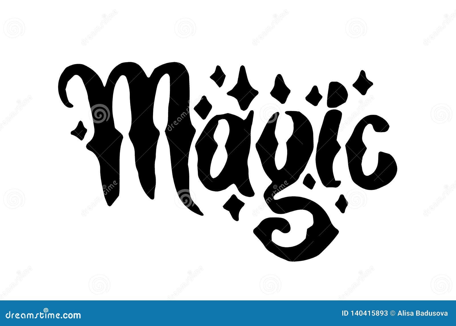 Vector Hand Drawn Witch and Magic Word Lettering Illustration on White ...