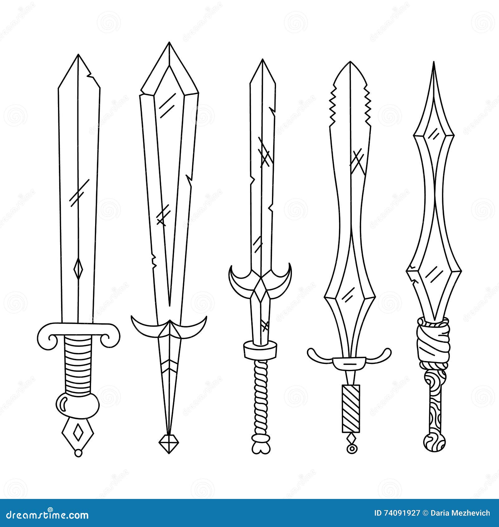 Vector Hand Drawn Set of Swords. Isolated Illustration Stock Vector ...