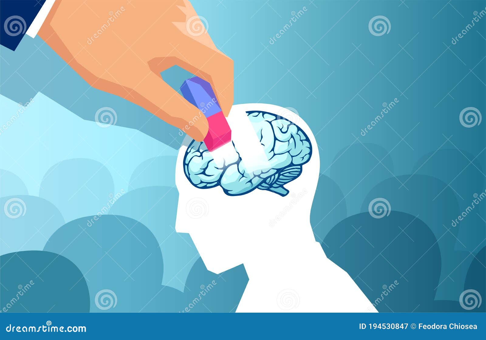 Vector of a Hand Erasing Part of the Human Brain of a Man Stock Vector ...