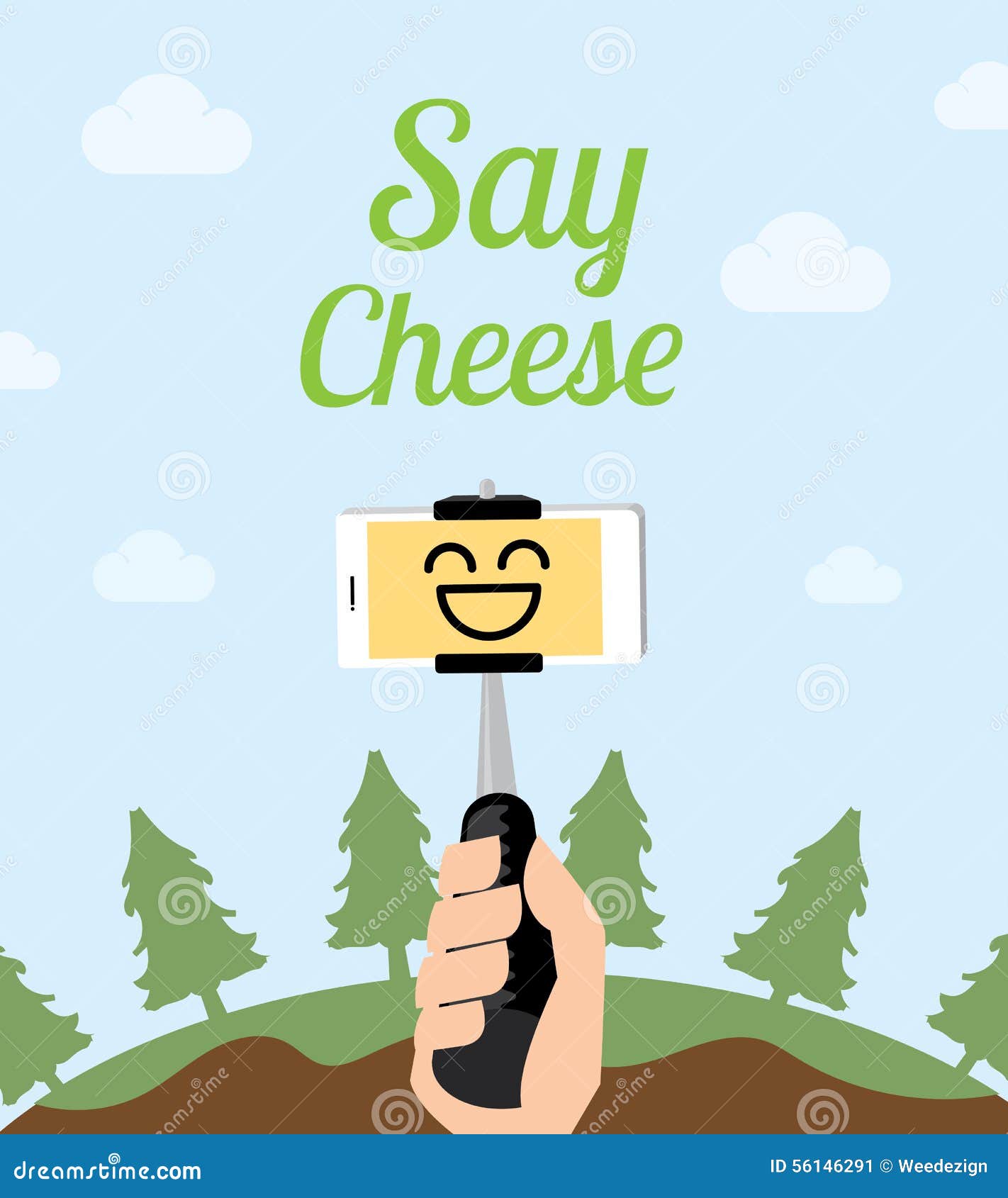 Monopod Selfie And Kids.Happy Children Group Standing And Hugging Doing ...