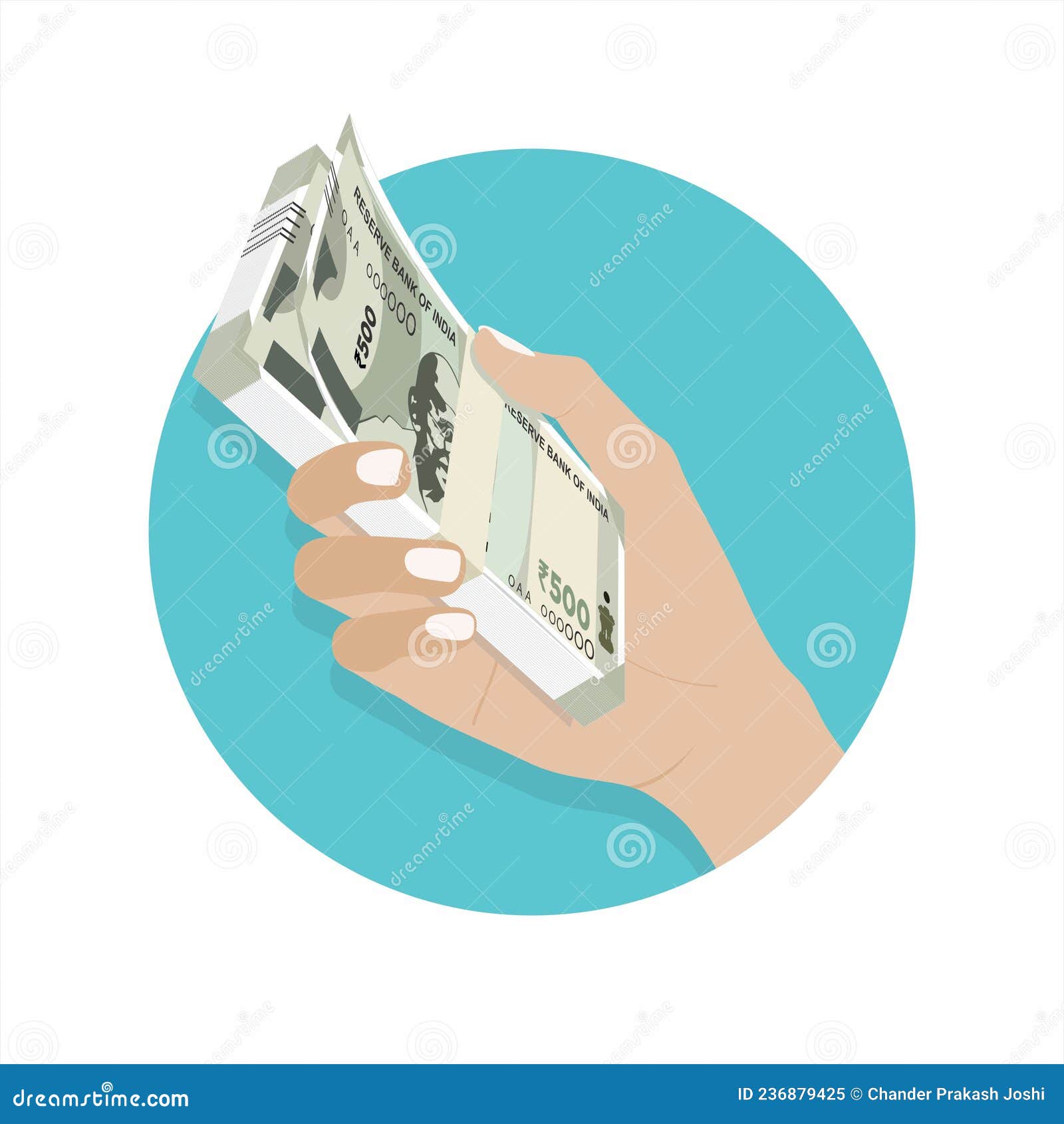 Vector of Hand Holding Pack of Indian Currency. Bundle of Indian 500 ...