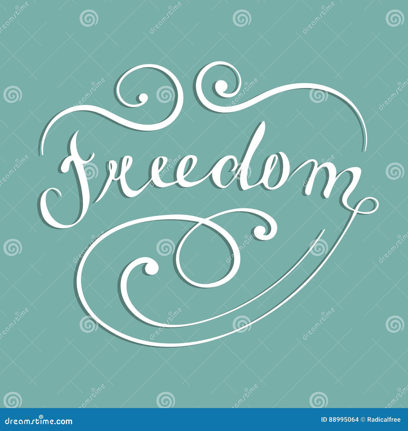 Vector Hand Lettered Typography Poster Freedom on Blue Background ...