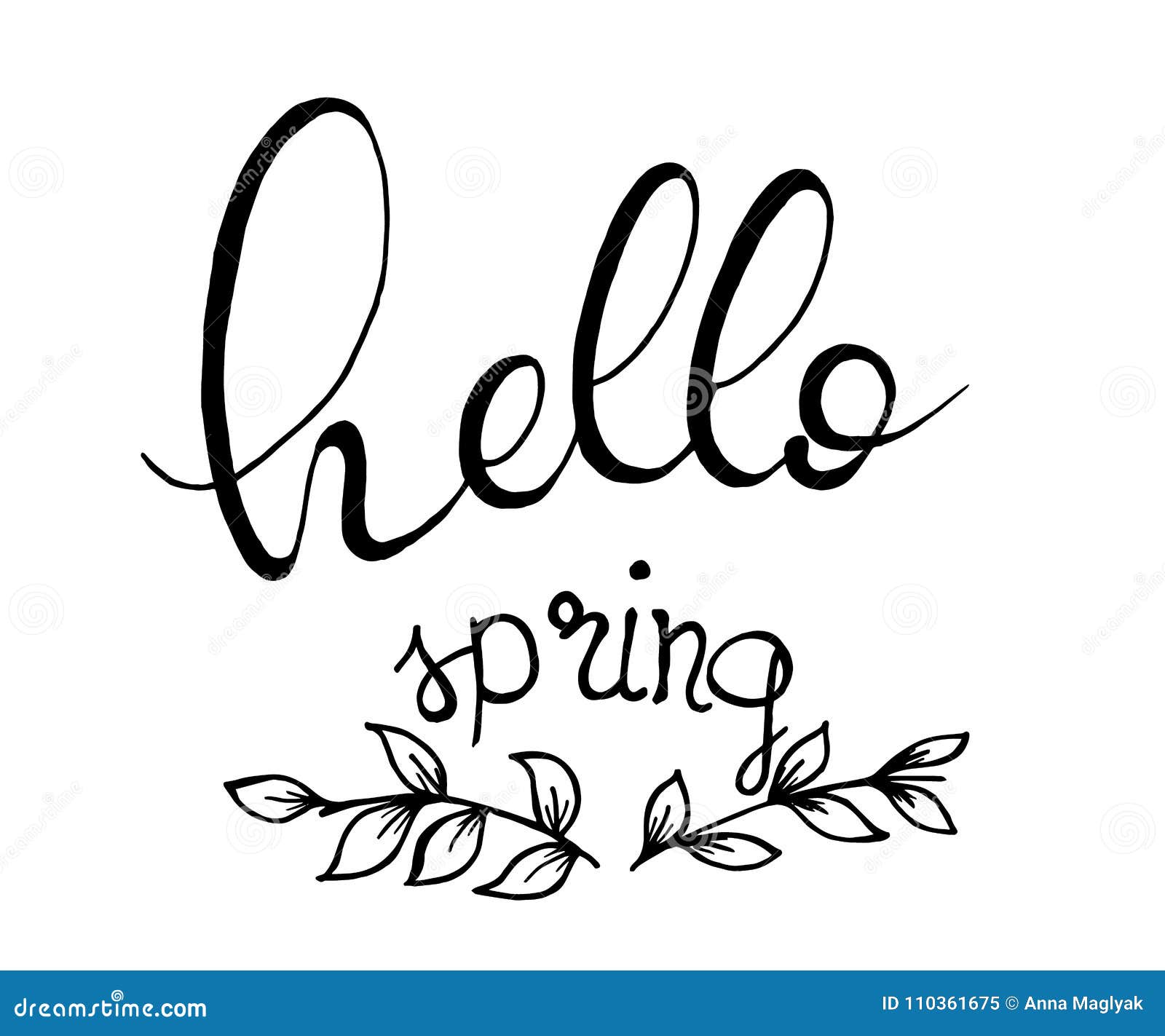 Vector Hand Lettering Greetings Text - Hello Spring with Doodle Flowers ...