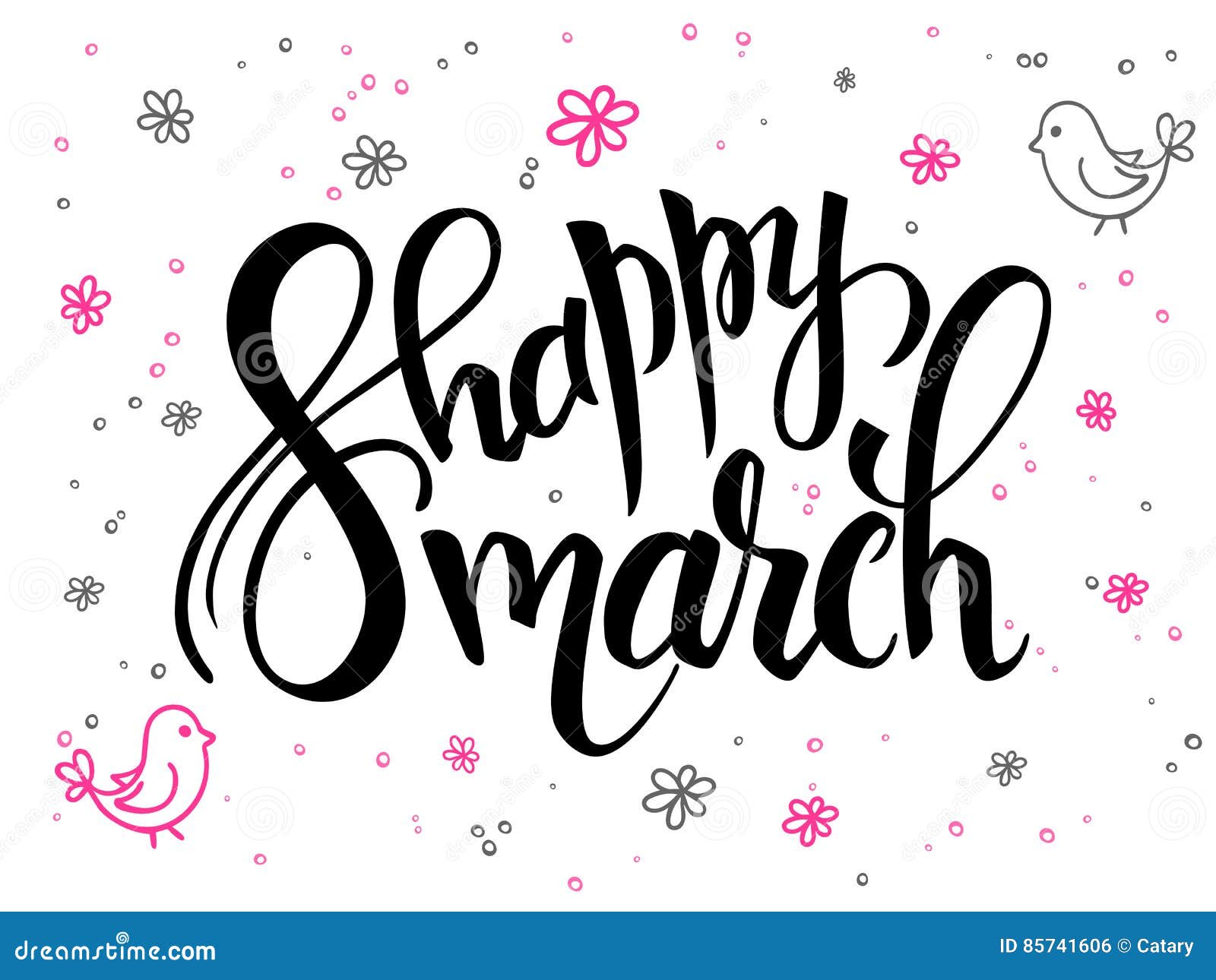 Vector Hand Lettering Greetings Text - 8 March with Doodle Flowers and ...